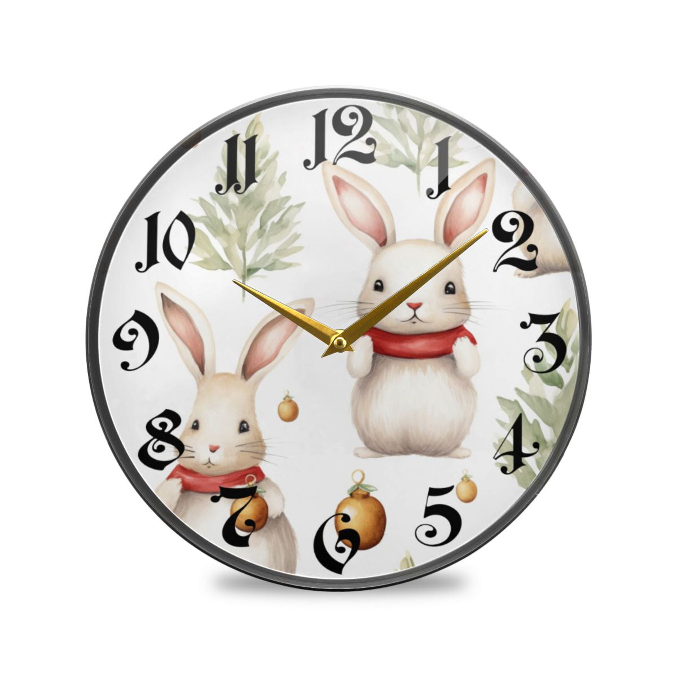 12" Round Silent Wall Clocks Rabbit and Trees Acrylic Battery Operated ...