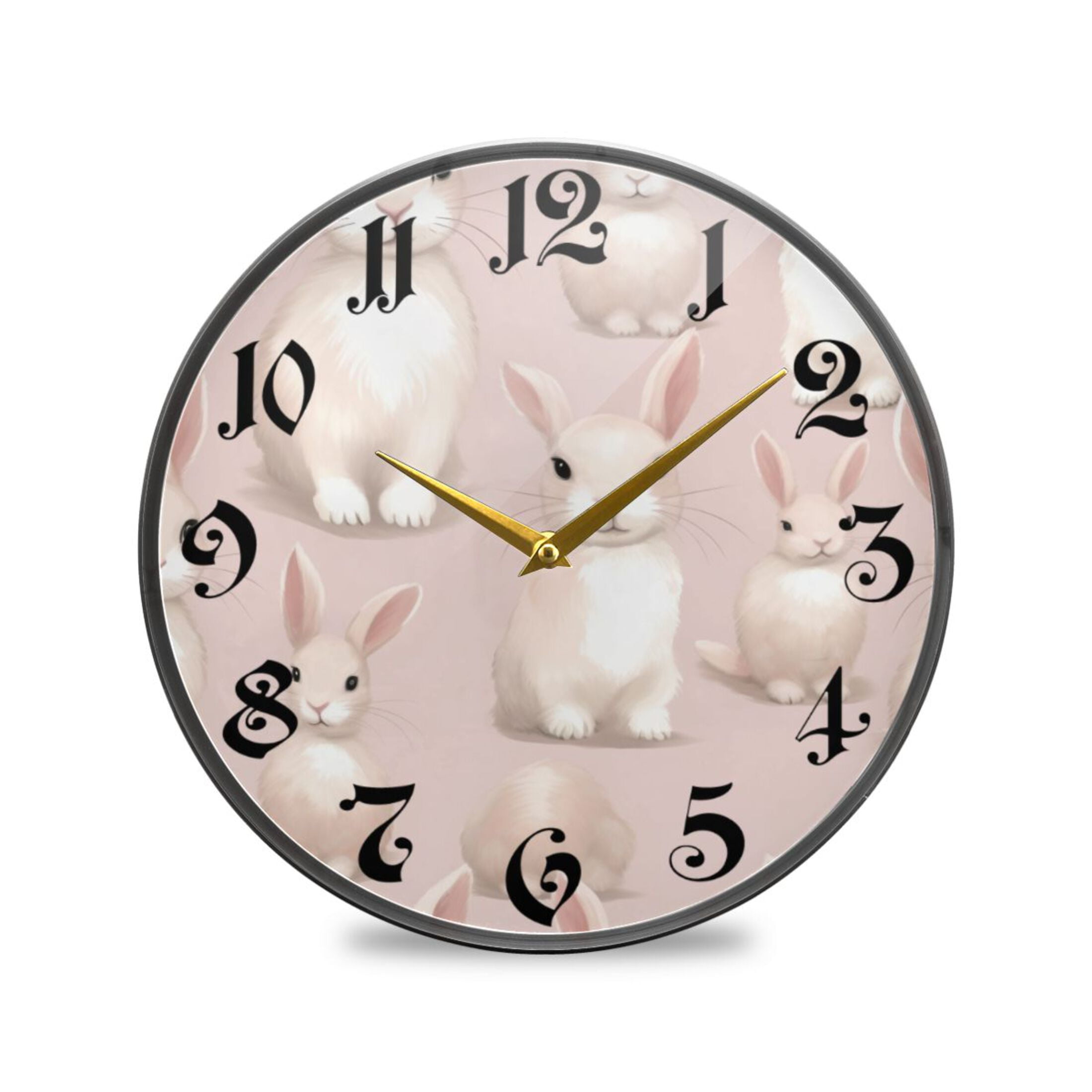 12" Round Silent Wall Clocks Rabbits on Pink Acrylic Battery Operated ...