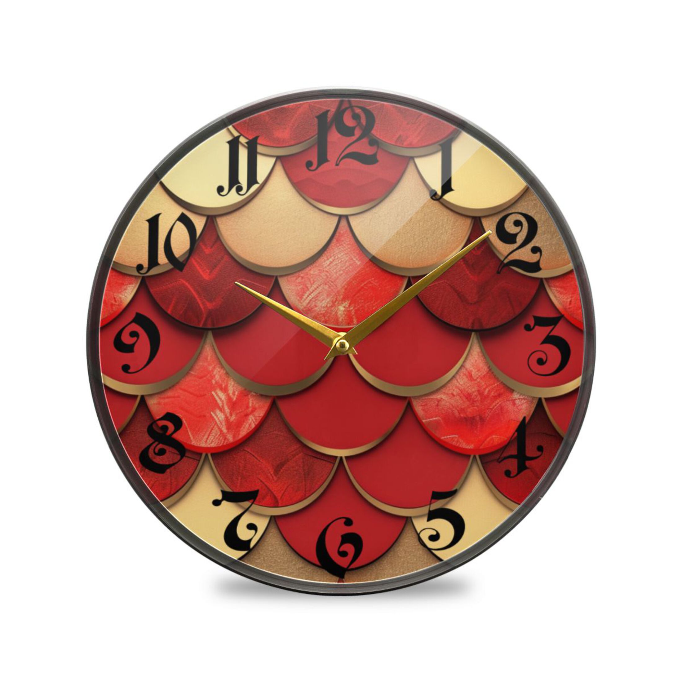12" Round Silent Wall Clocks Red Scales Acrylic Battery Operated Clock Non-Ticking Clocks ...
