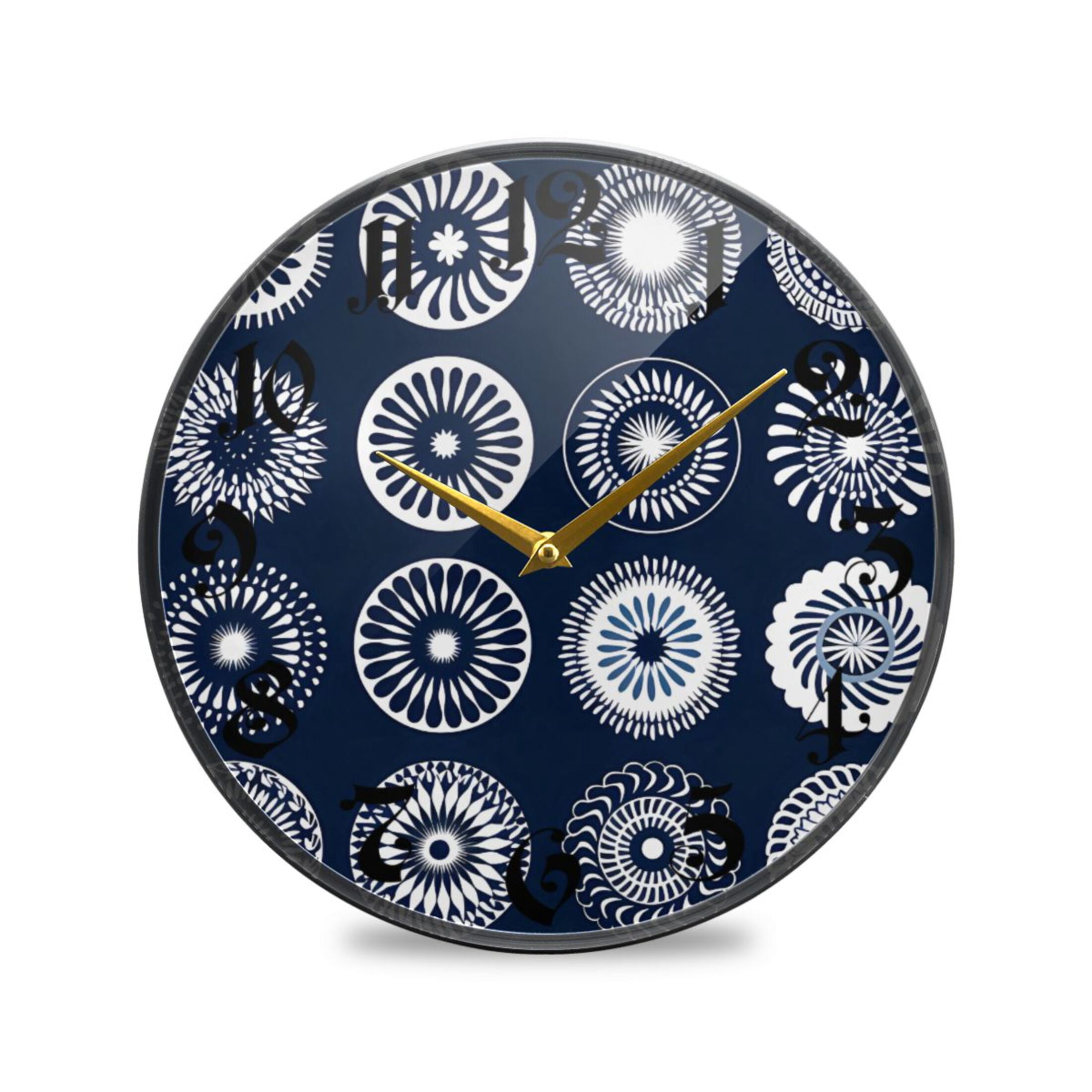 12" Round Silent Wall Clocks Retro Circle Print Acrylic Battery ...