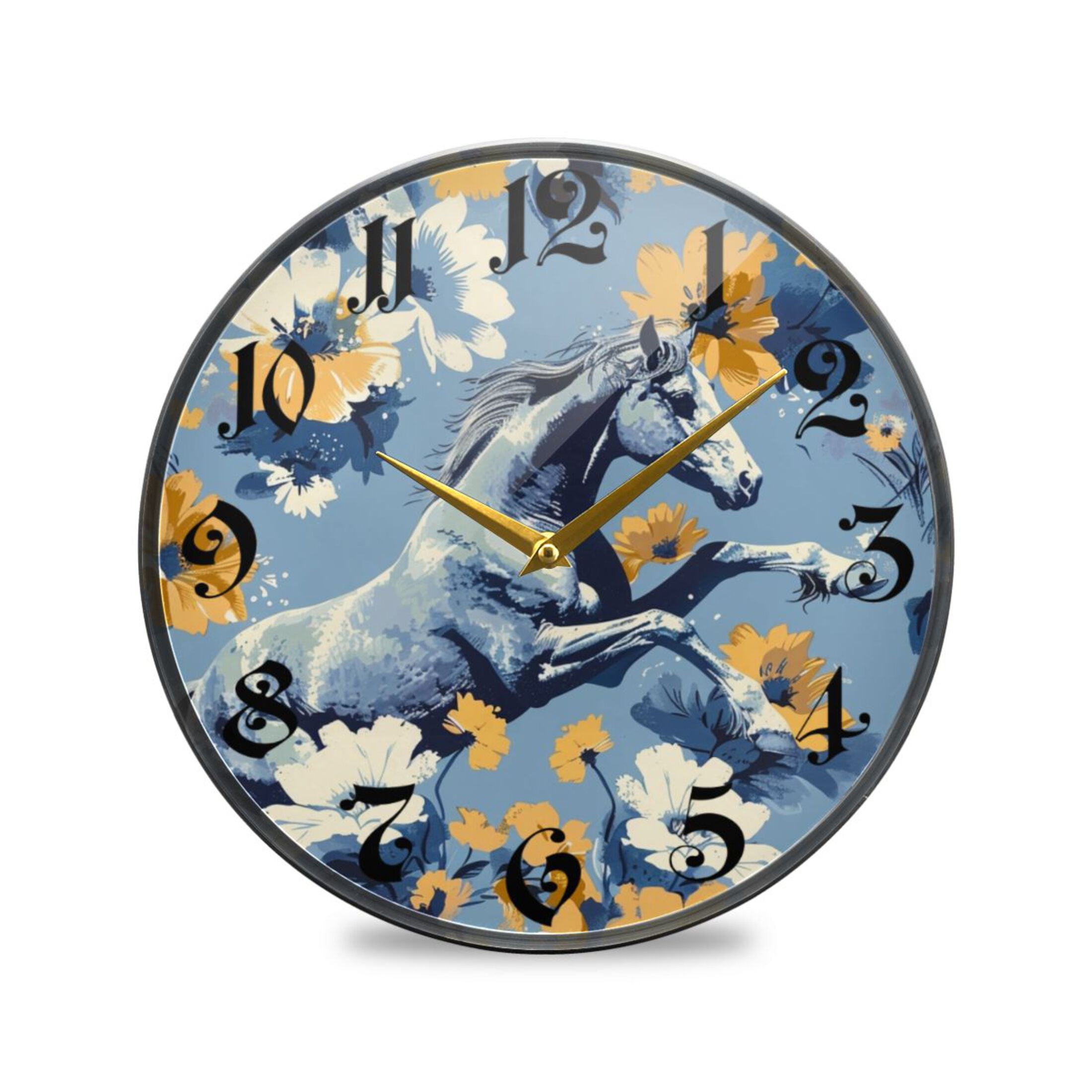 12" Round Silent Wall Clocks Retro Horse in Flowers Acrylic Battery ...