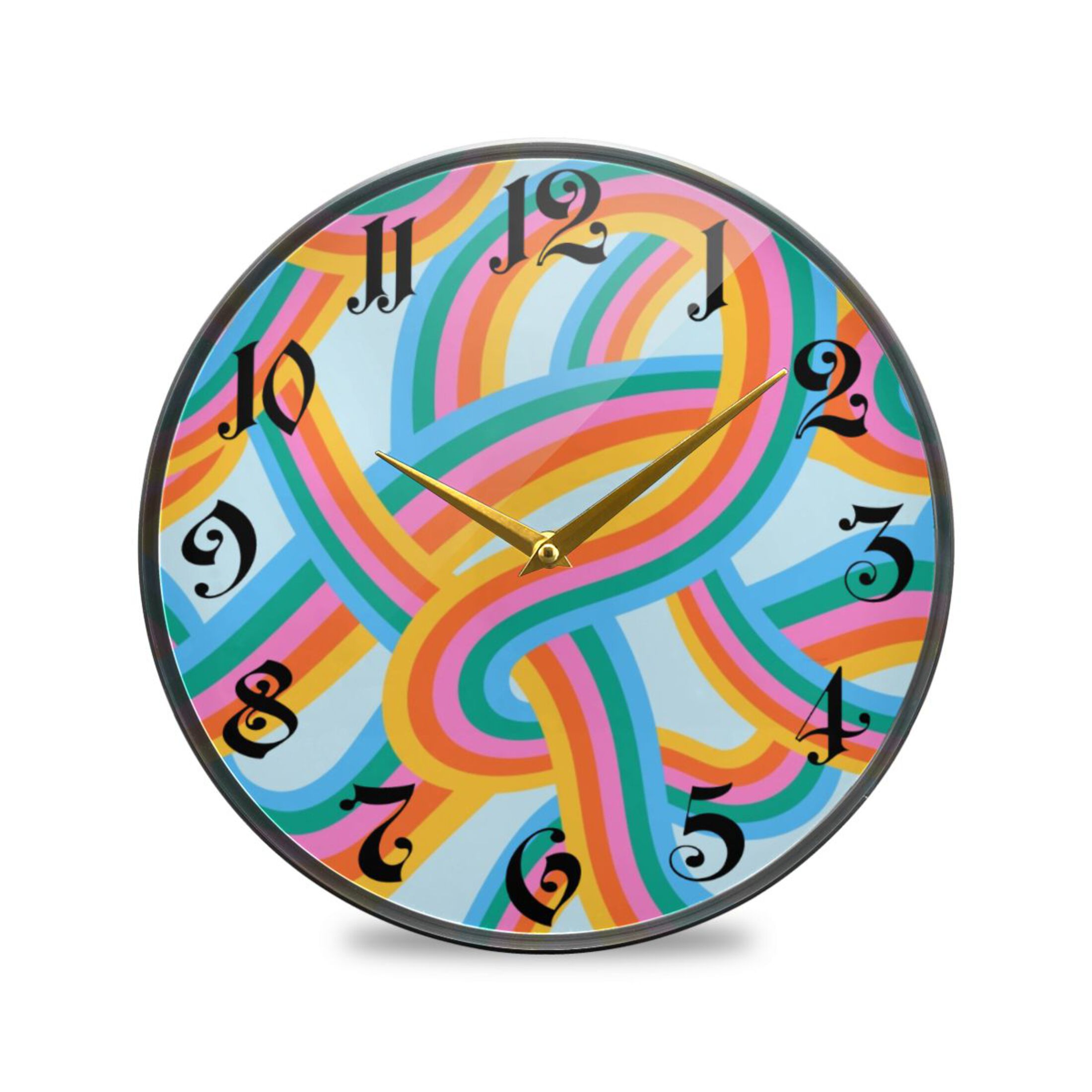 12" Round Silent Wall Clocks Retro Rainbow Abstract Acrylic Battery ...