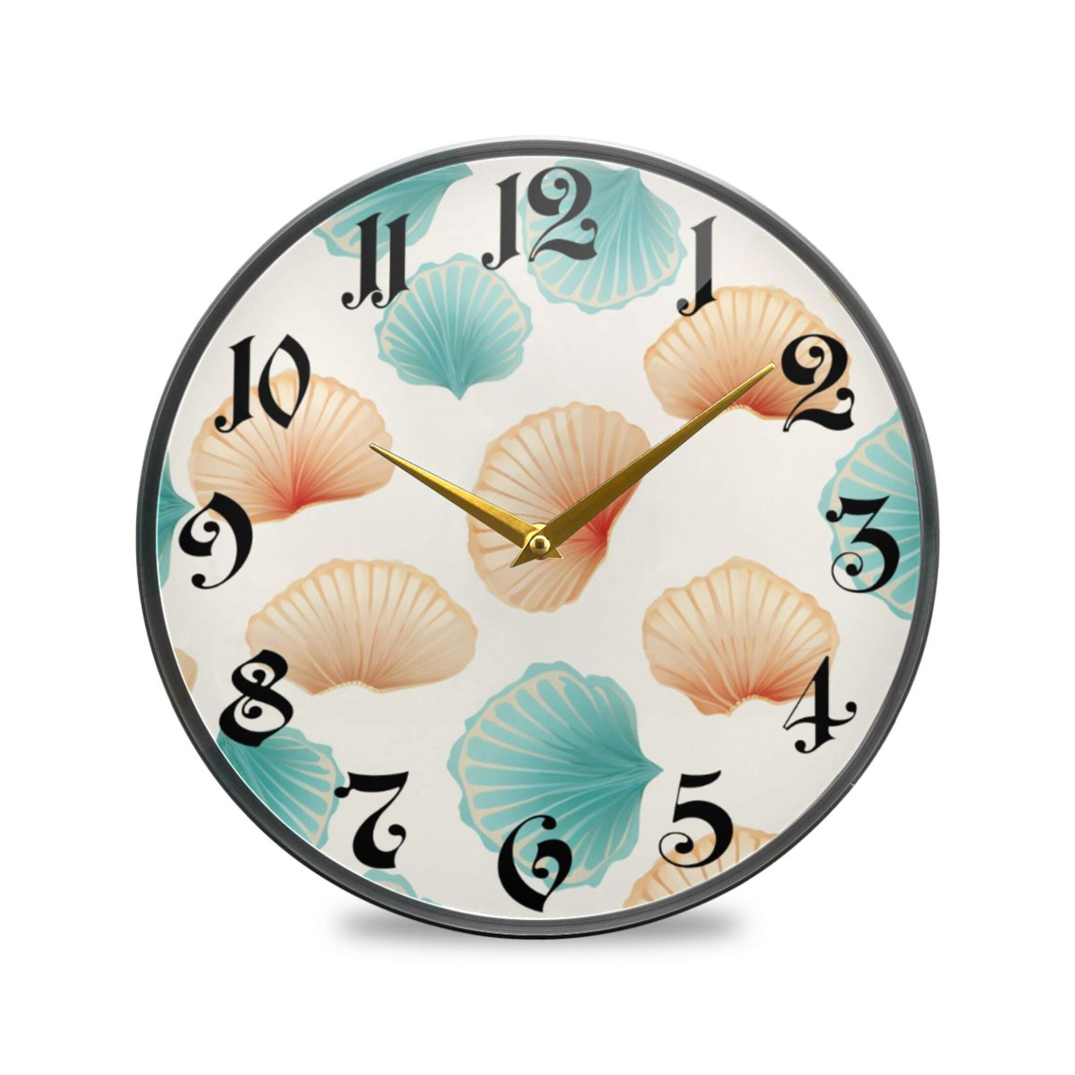 12" Round Silent Wall Clocks Retro Sea Shell Acrylic Battery Operated ...