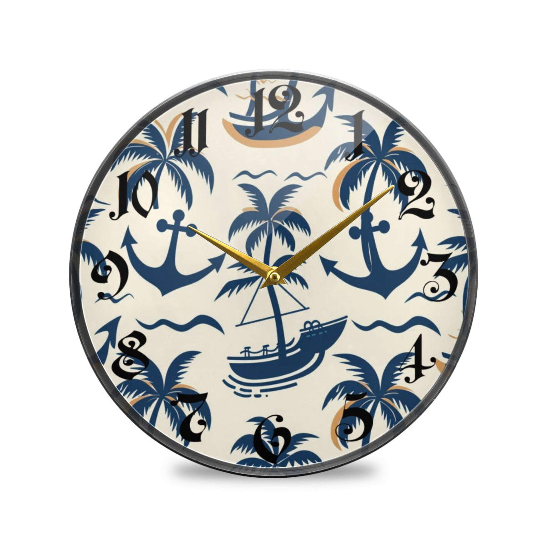 12" Round Silent Wall Clocks Retro Summer Palm Tree Acrylic Battery ...