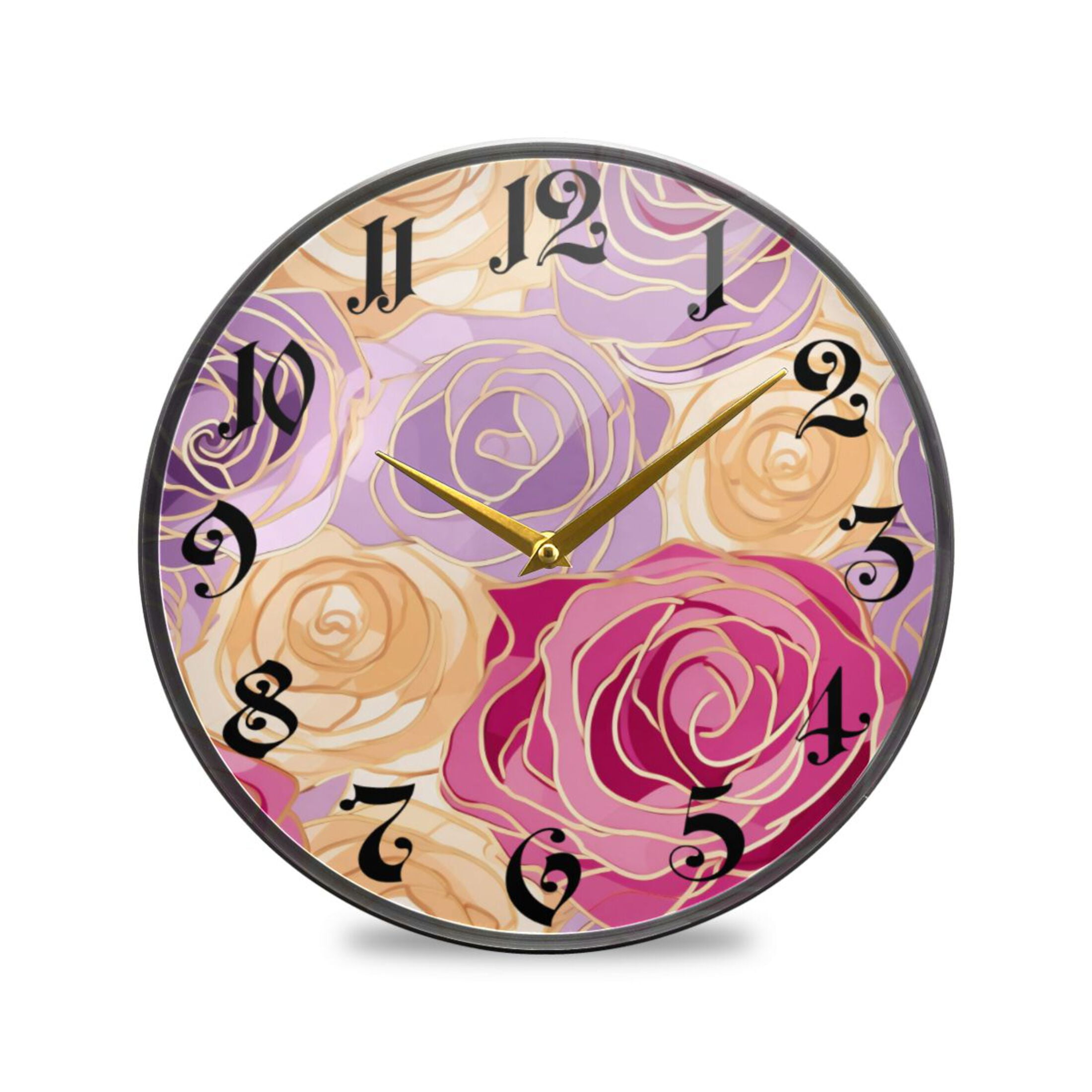 12" Round Silent Wall Clocks Roses Flowers Acrylic Battery Operated ...