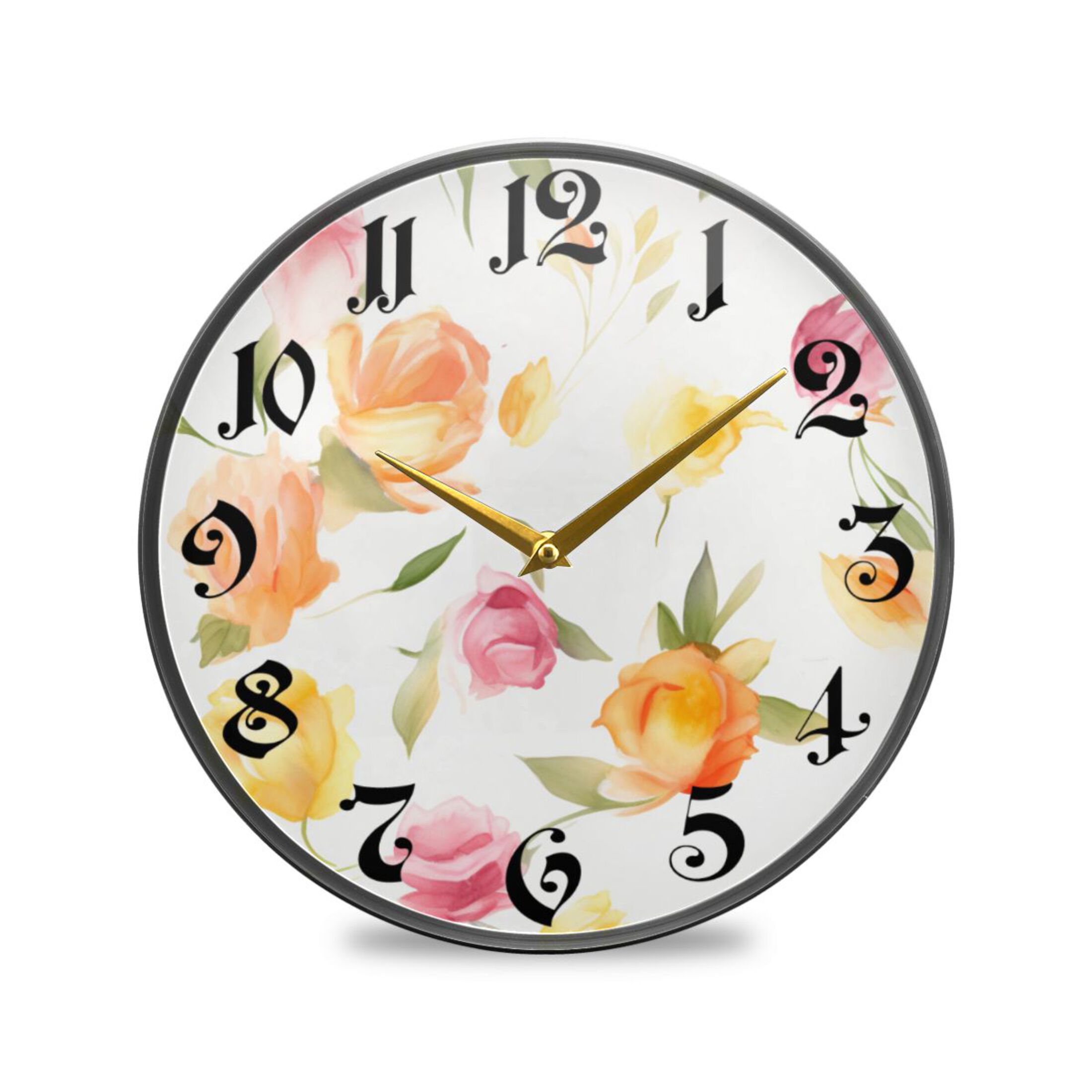 12" Round Silent Wall Clocks Roses Flowers Acrylic Battery Operated ...