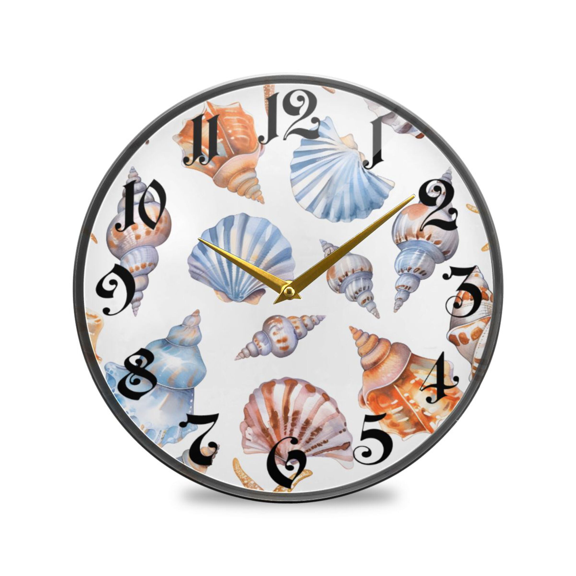 12" Round Silent Wall Clocks Sea Shell Coach Acrylic Battery Operated ...