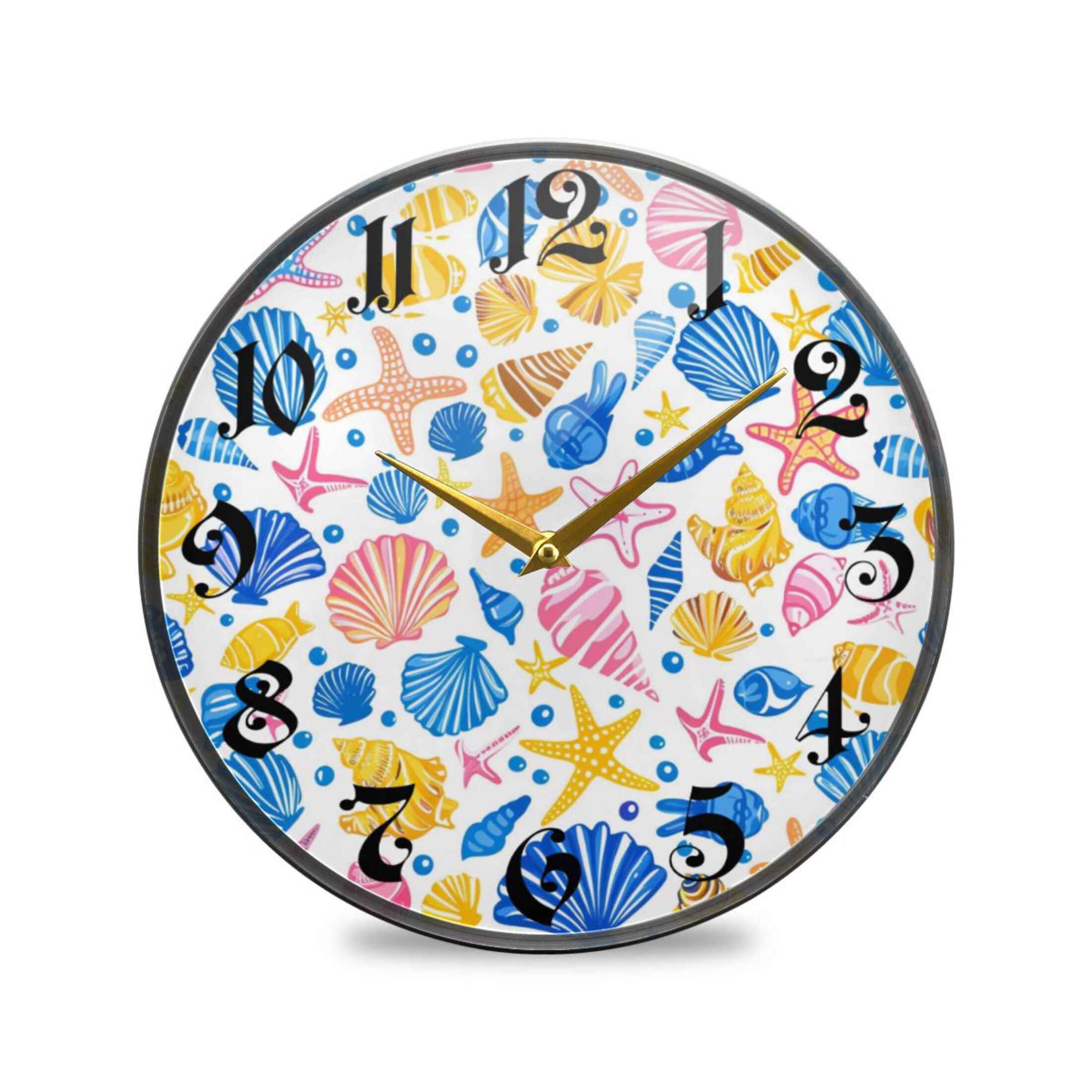 12" Round Silent Wall Clocks Sea Stars and Shells Acrylic Battery ...