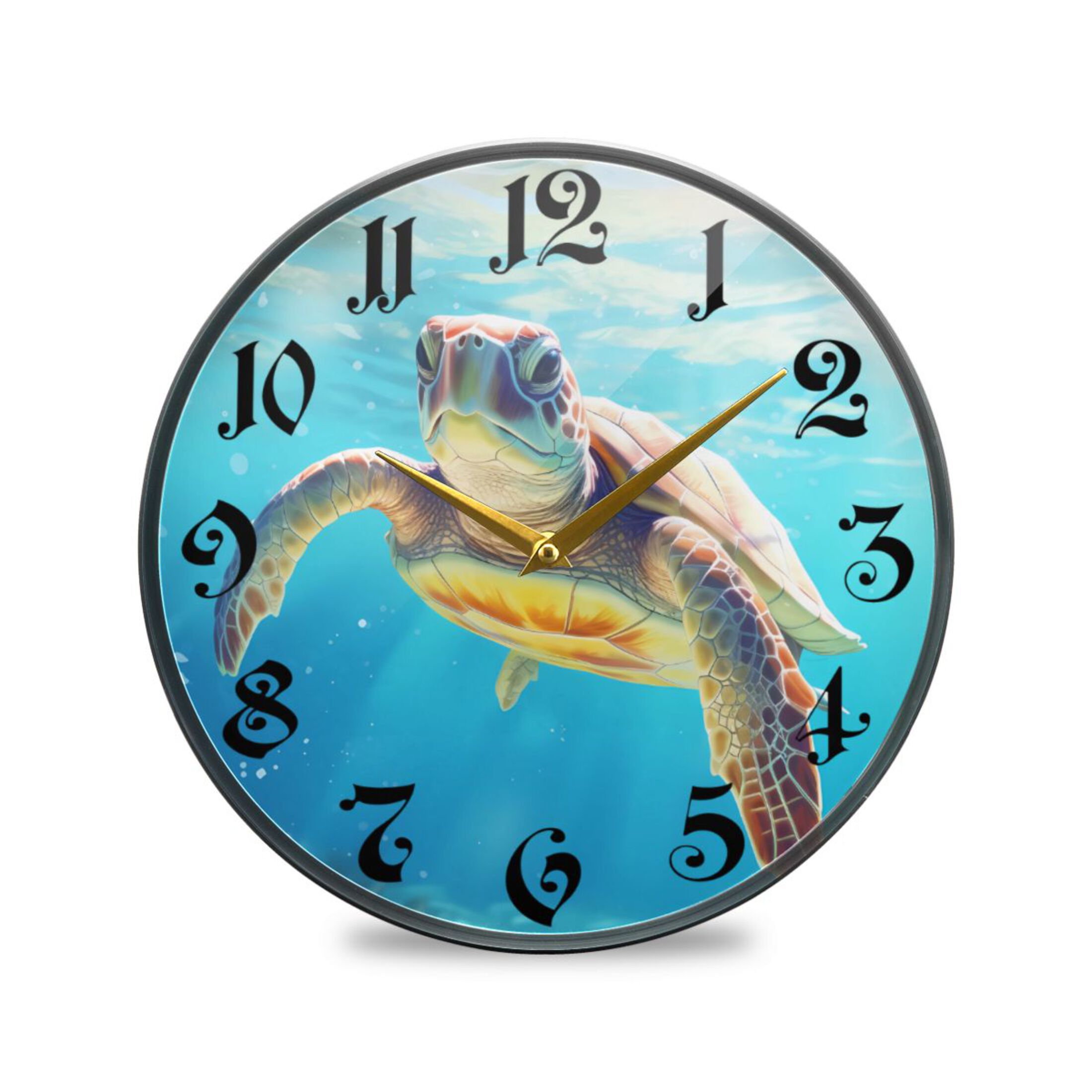 12" Round Silent Wall Clocks Sea Turtle Acrylic Battery Operated Clock ...