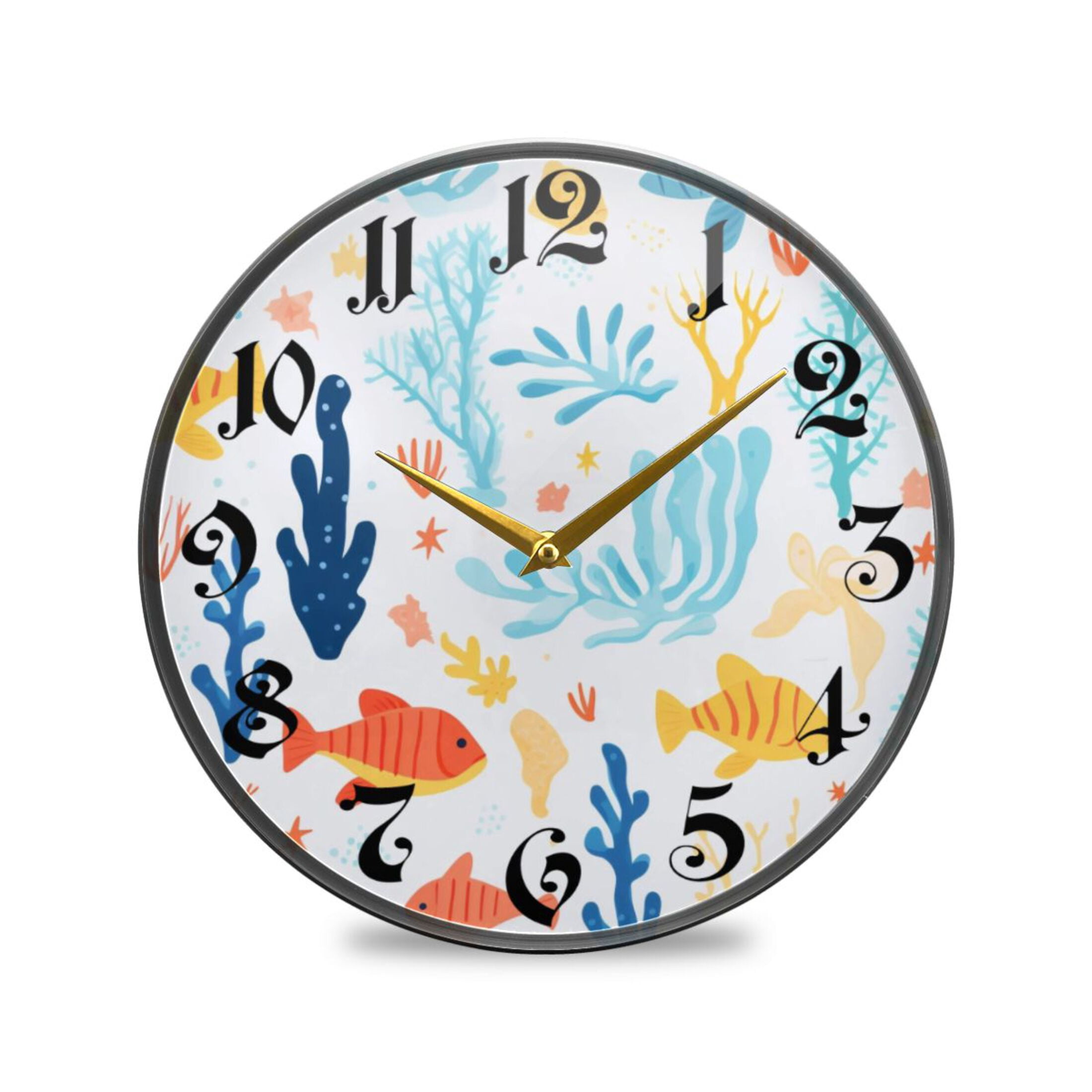 12" Round Silent Wall Clocks Seaweed Fish in Sea Acrylic Battery ...