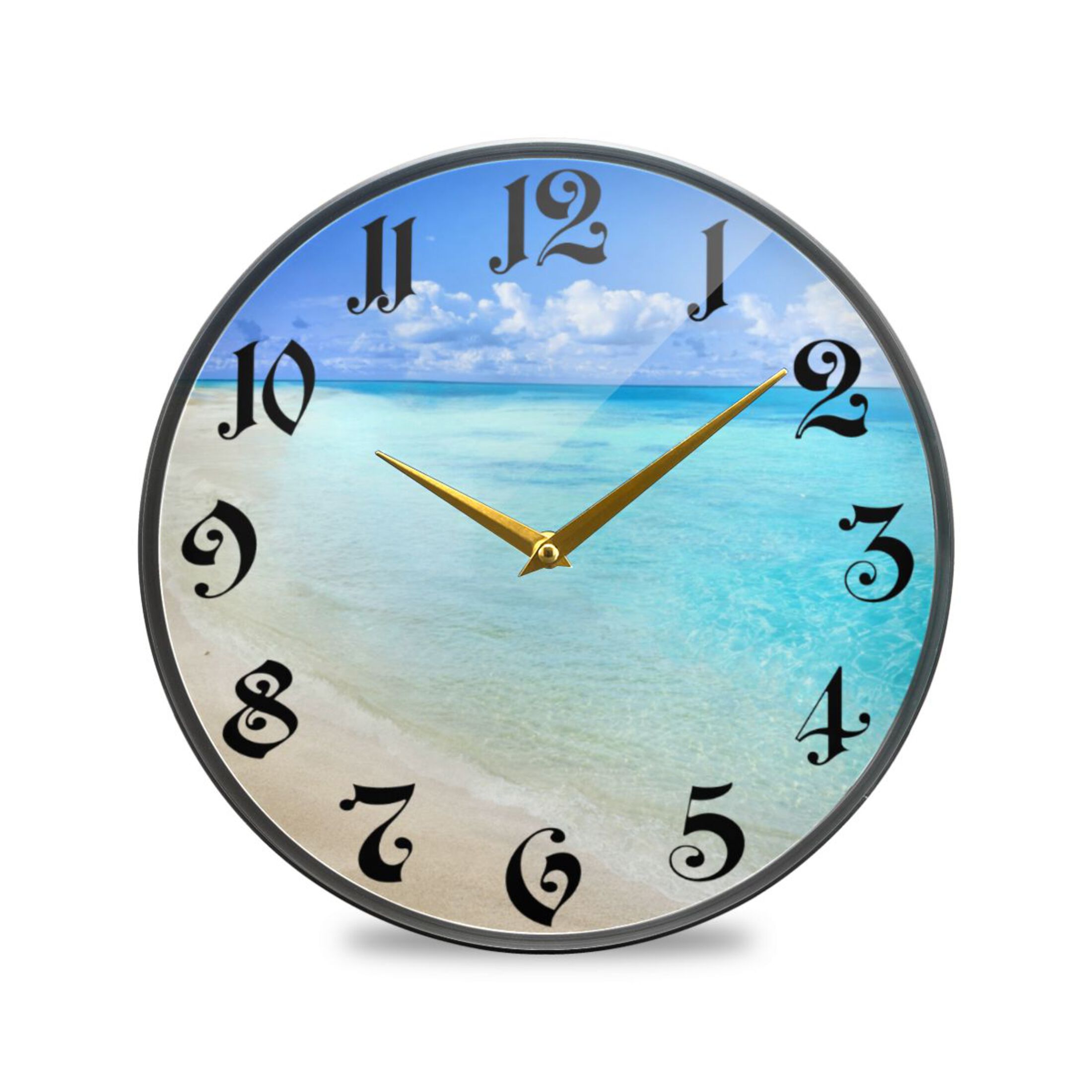 12" Round Silent Wall Clocks Shells on Beach Acrylic Battery Operated ...