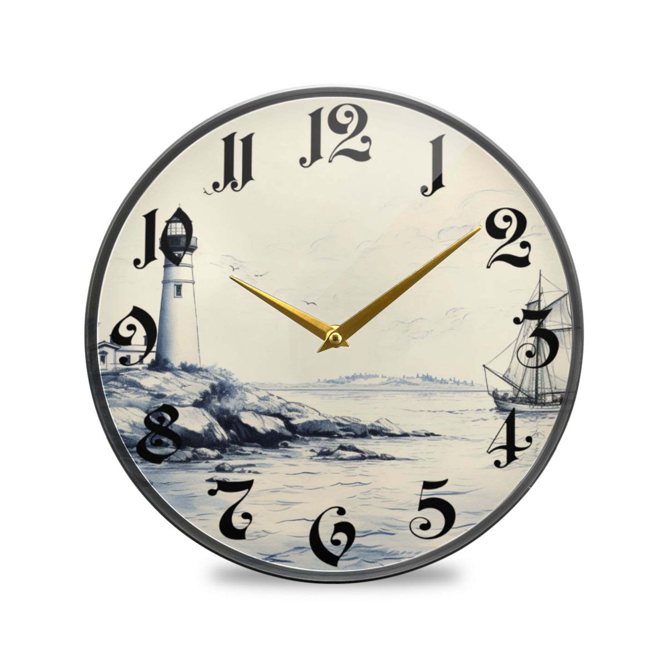 12" Round Silent Wall Clocks Ship in Sea Landscape Acrylic Battery ...