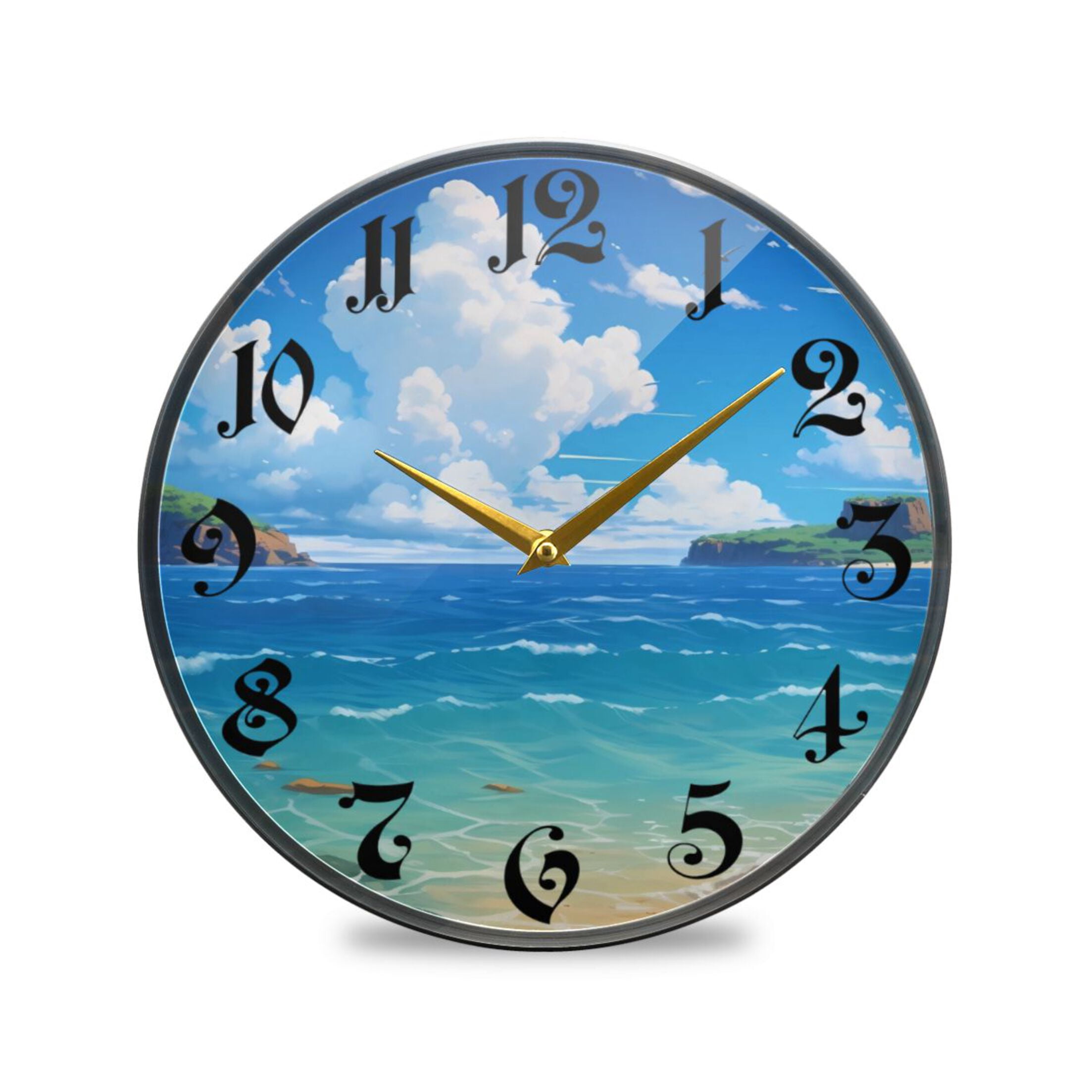 12" Round Silent Wall Clocks Sky Sea Landscape Acrylic Battery Operated Clock Non-Ticking Clocks ...