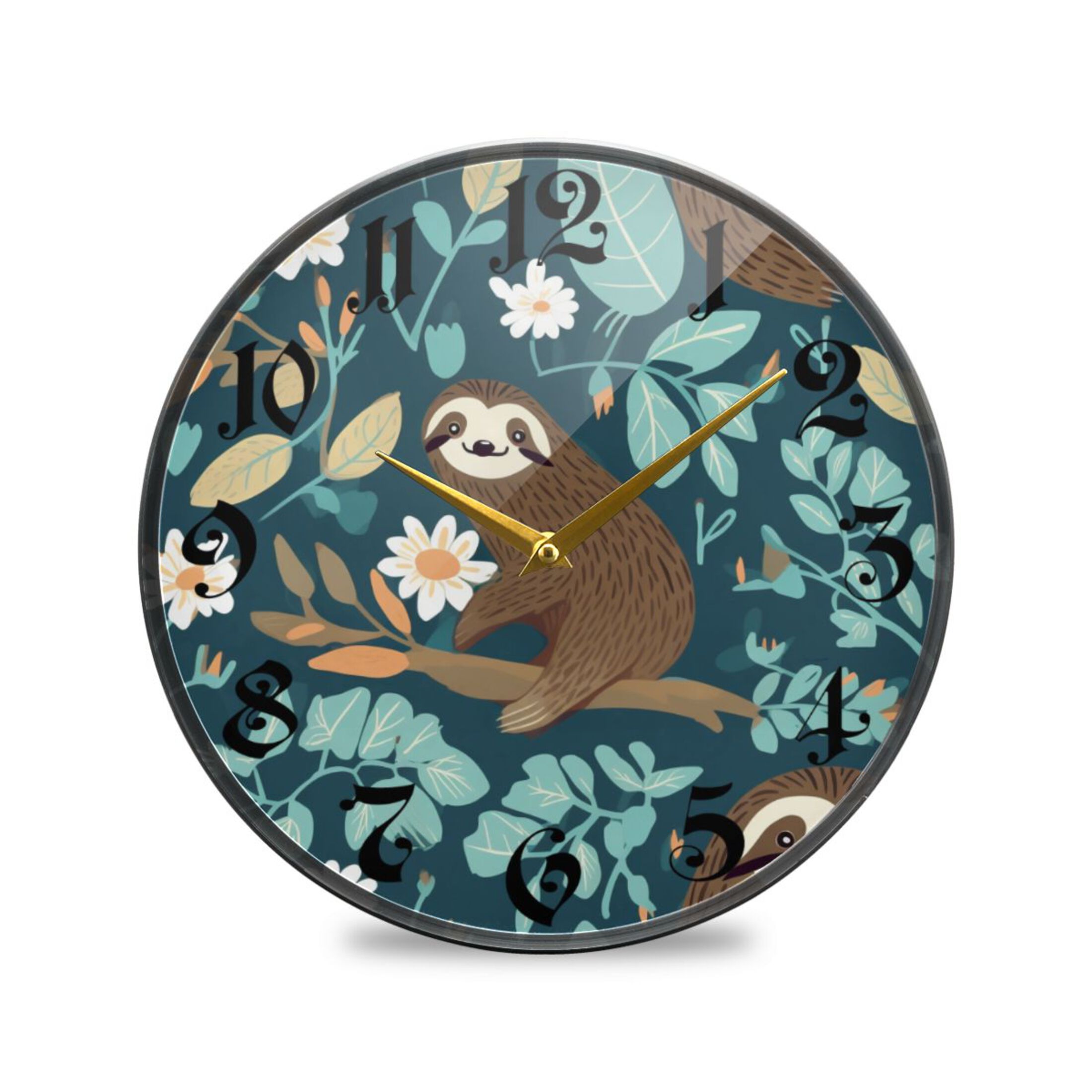 12" Round Silent Wall Clocks Sloth and Daisy Floral Acrylic Battery ...