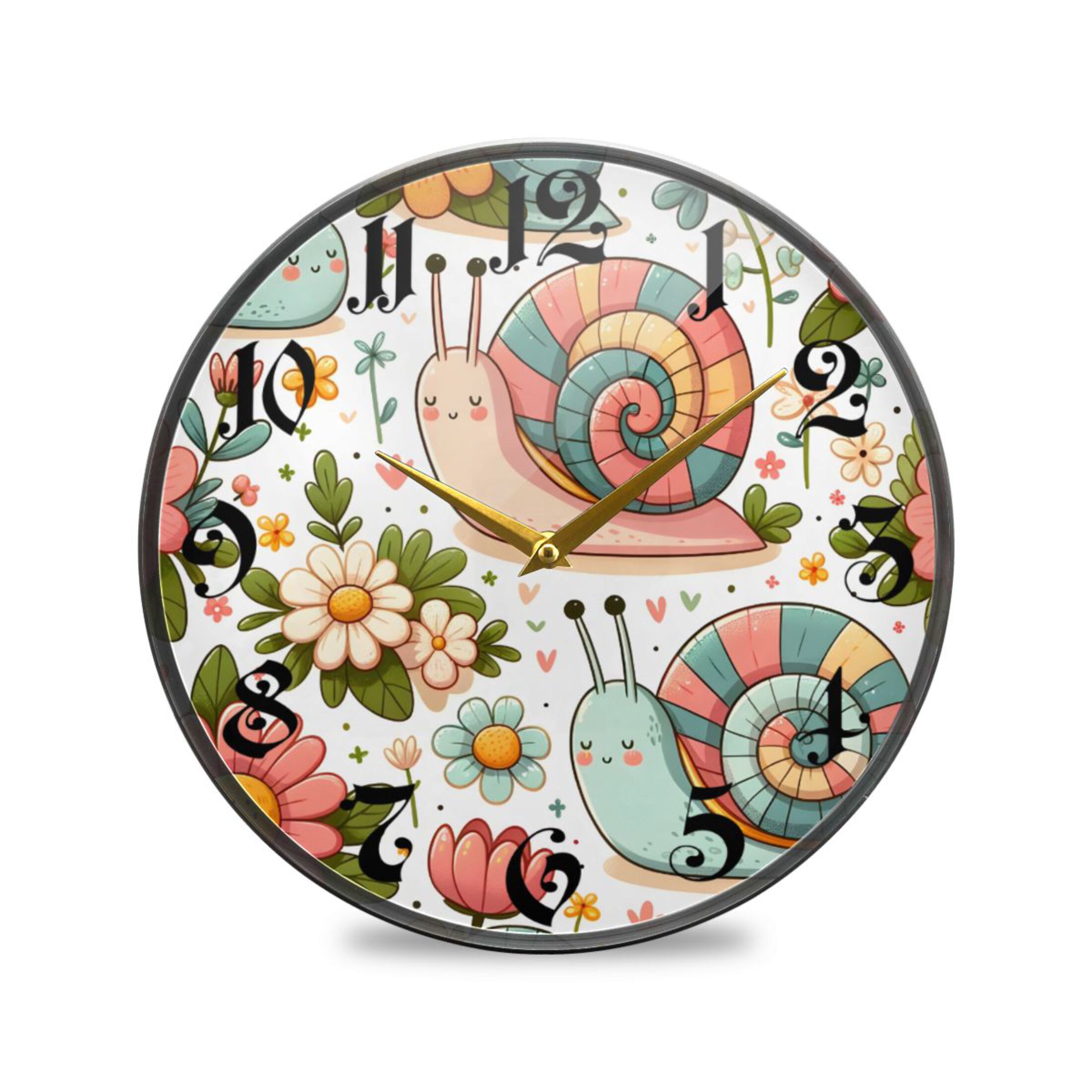 12" Round Silent Wall Clocks Snails and Sunflowers Acrylic Battery ...