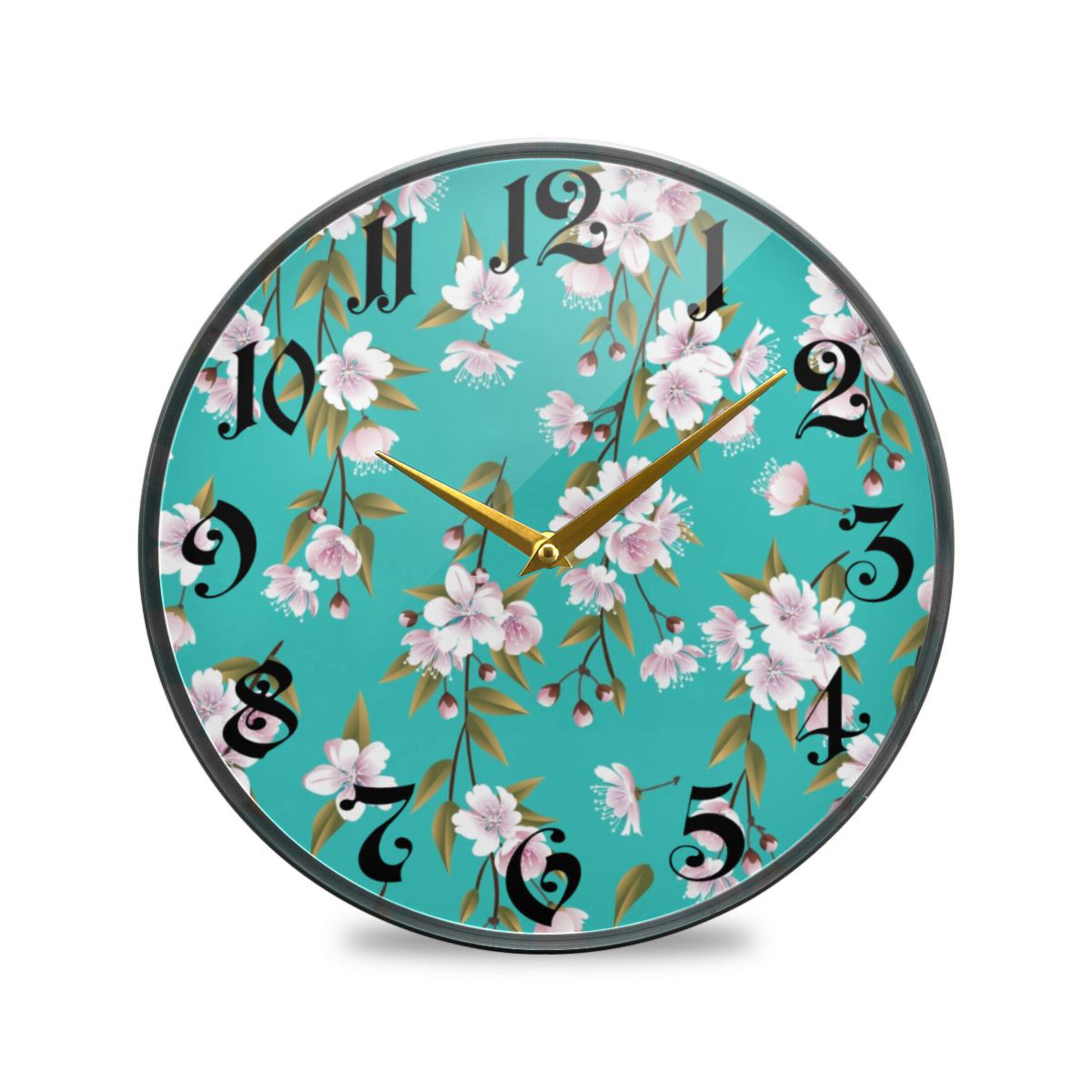 12" Round Silent Wall Clocks Spring Cherry Flowers Acrylic Battery ...
