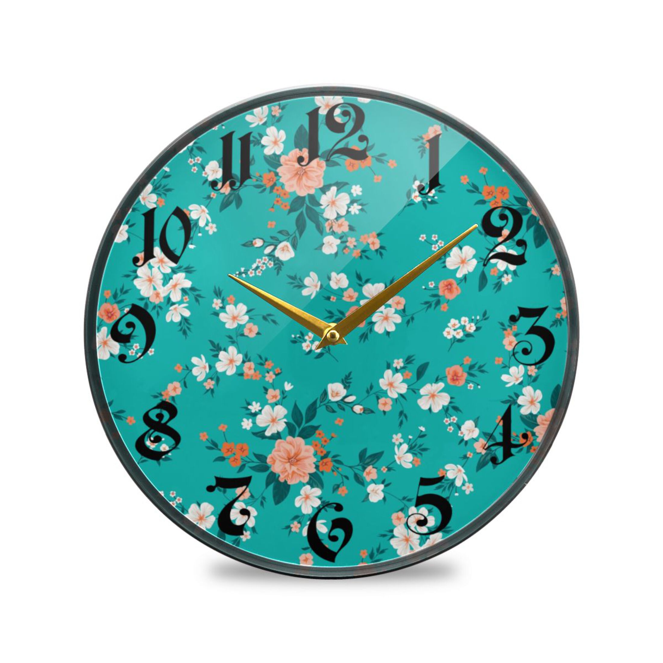 12" Round Silent Wall Clocks Spring Floral Acrylic Battery Operated ...