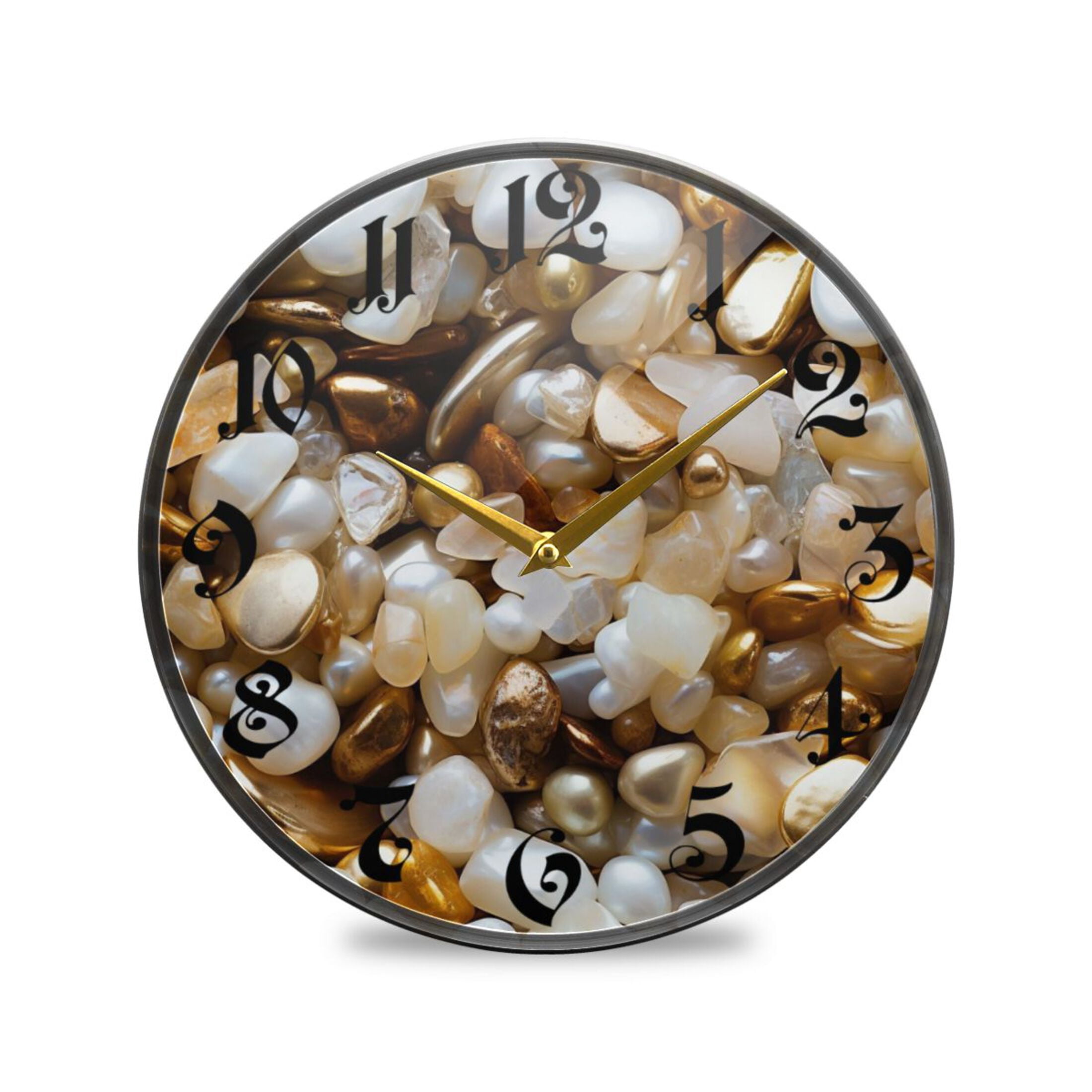 12" Round Silent Wall Clocks Stones Golden Acrylic Battery Operated ...