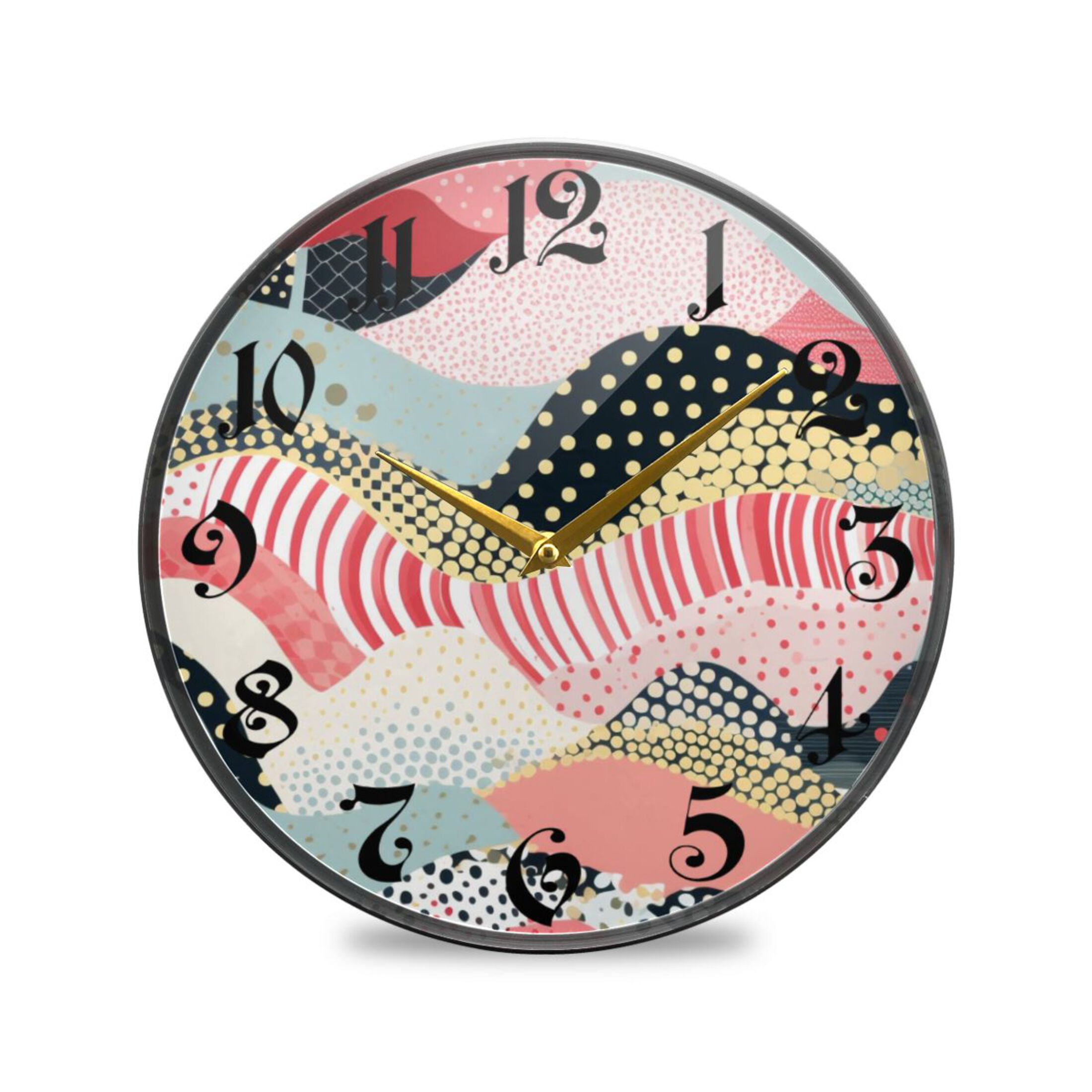 12" Round Silent Wall Clocks Stripe with Gold Acrylic Battery Operated ...