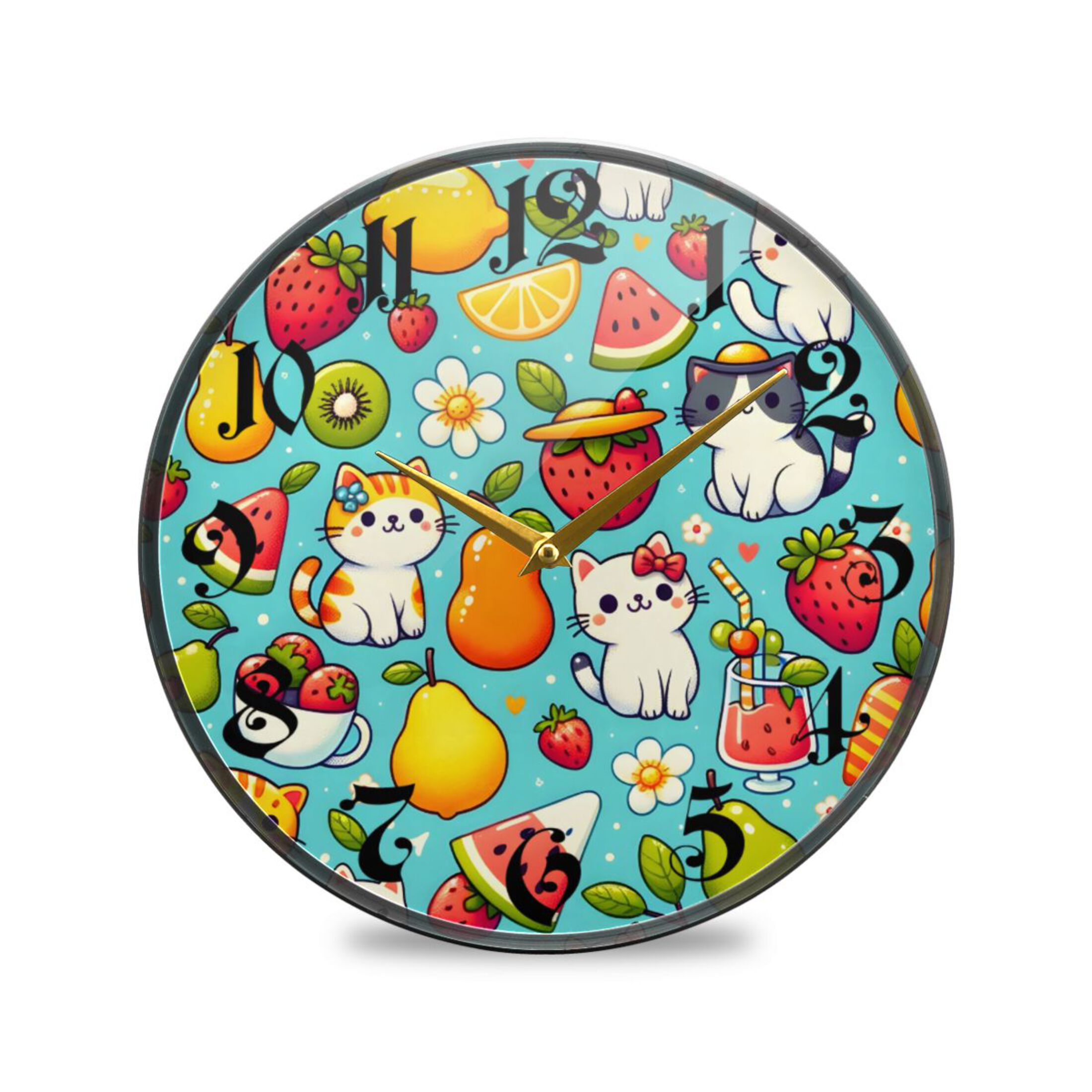 12" Round Silent Wall Clocks Summer Animals and Fruit Acrylic Battery ...