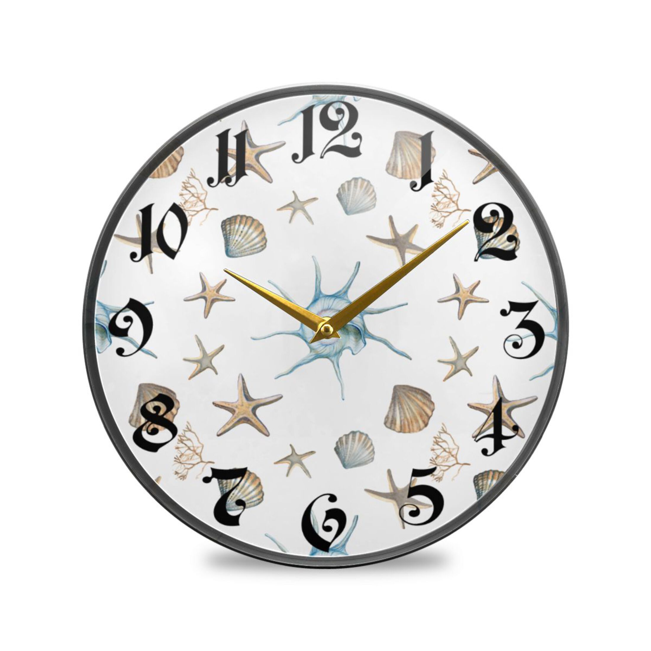 12" Round Silent Wall Clocks Summer Seastar Seashells Acrylic Battery Operated Clock Non-Ticking ...