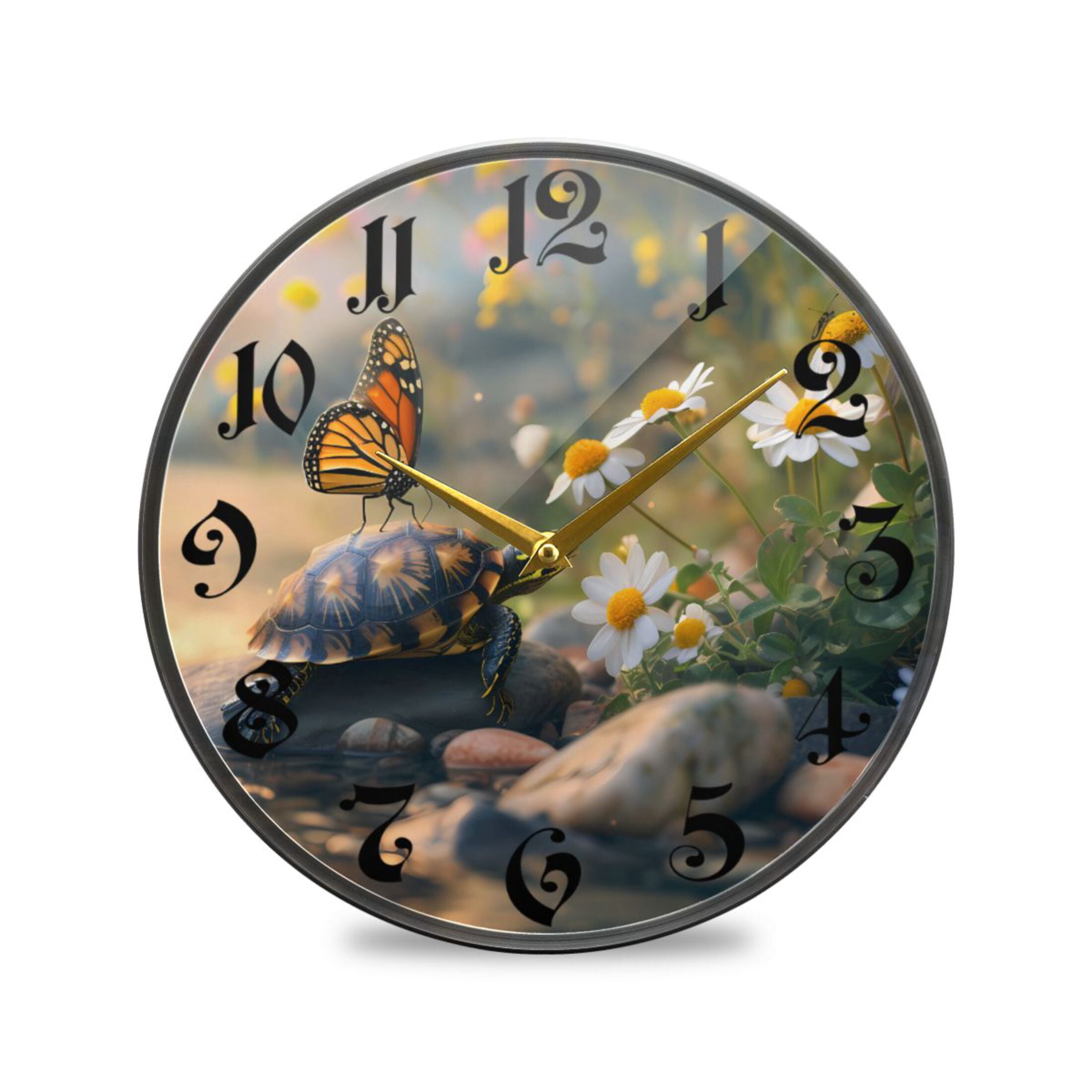 12" Round Silent Wall Clocks Sunflowers Turtle Butterfly Acrylic ...