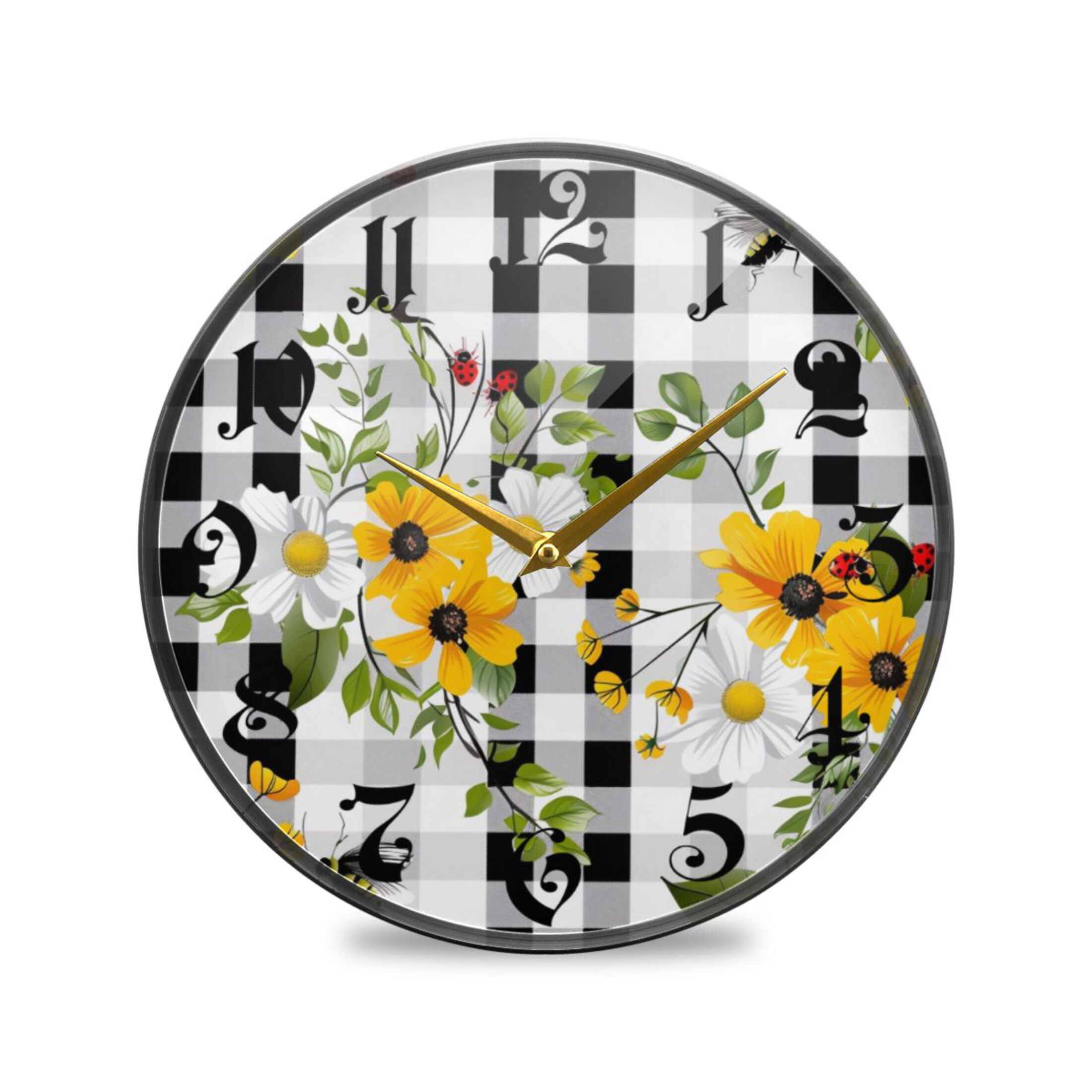 12" Round Silent Wall Clocks Sunflowers and Lattice Acrylic Battery ...