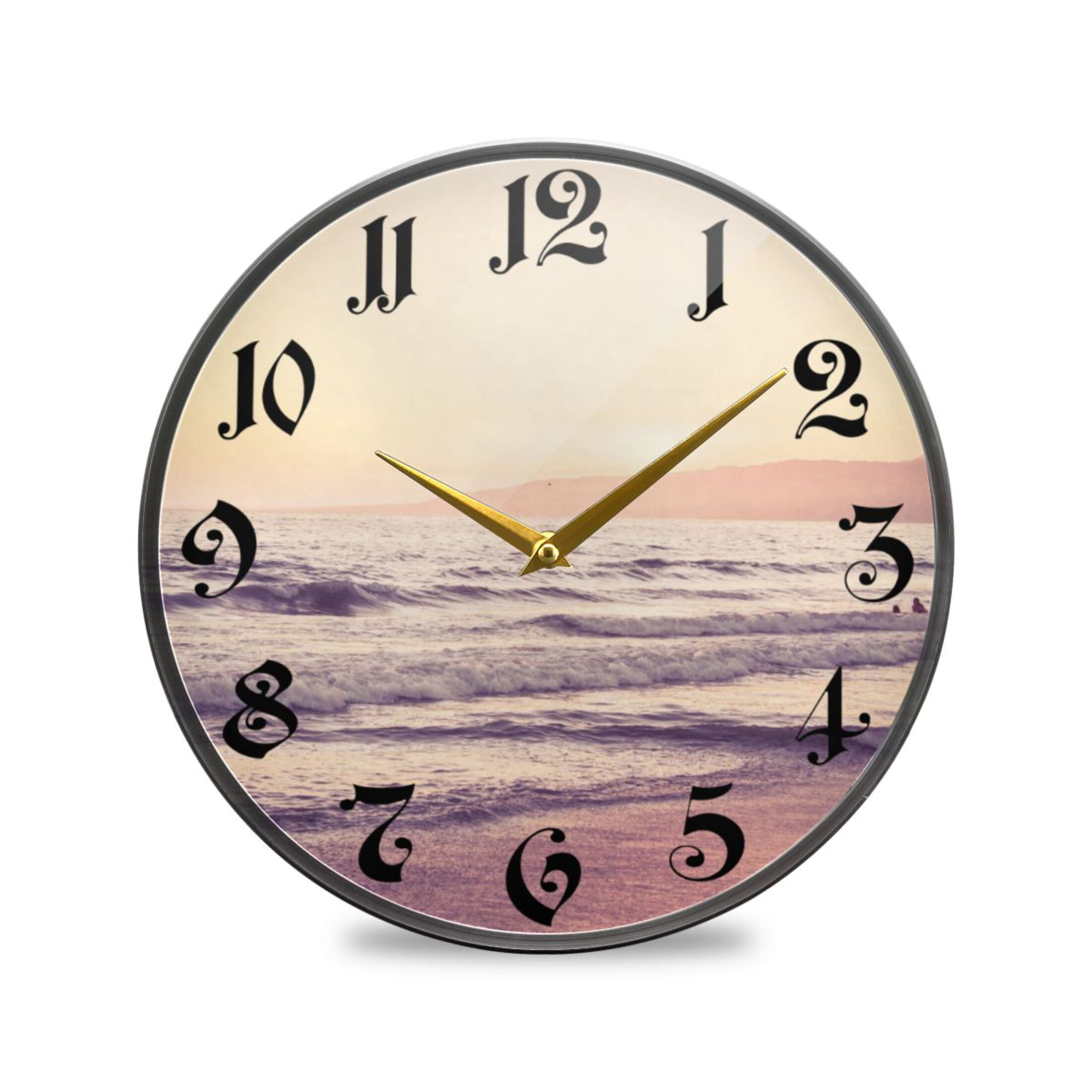 12" Round Silent Wall Clocks Sunset at Beach Acrylic Battery Operated ...