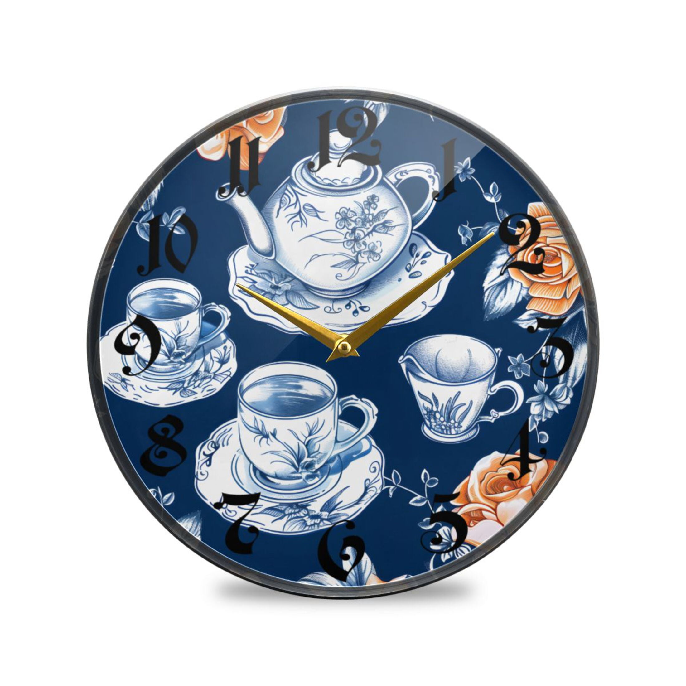 12" Round Silent Wall Clocks Teapots and Flower Acrylic Battery ...