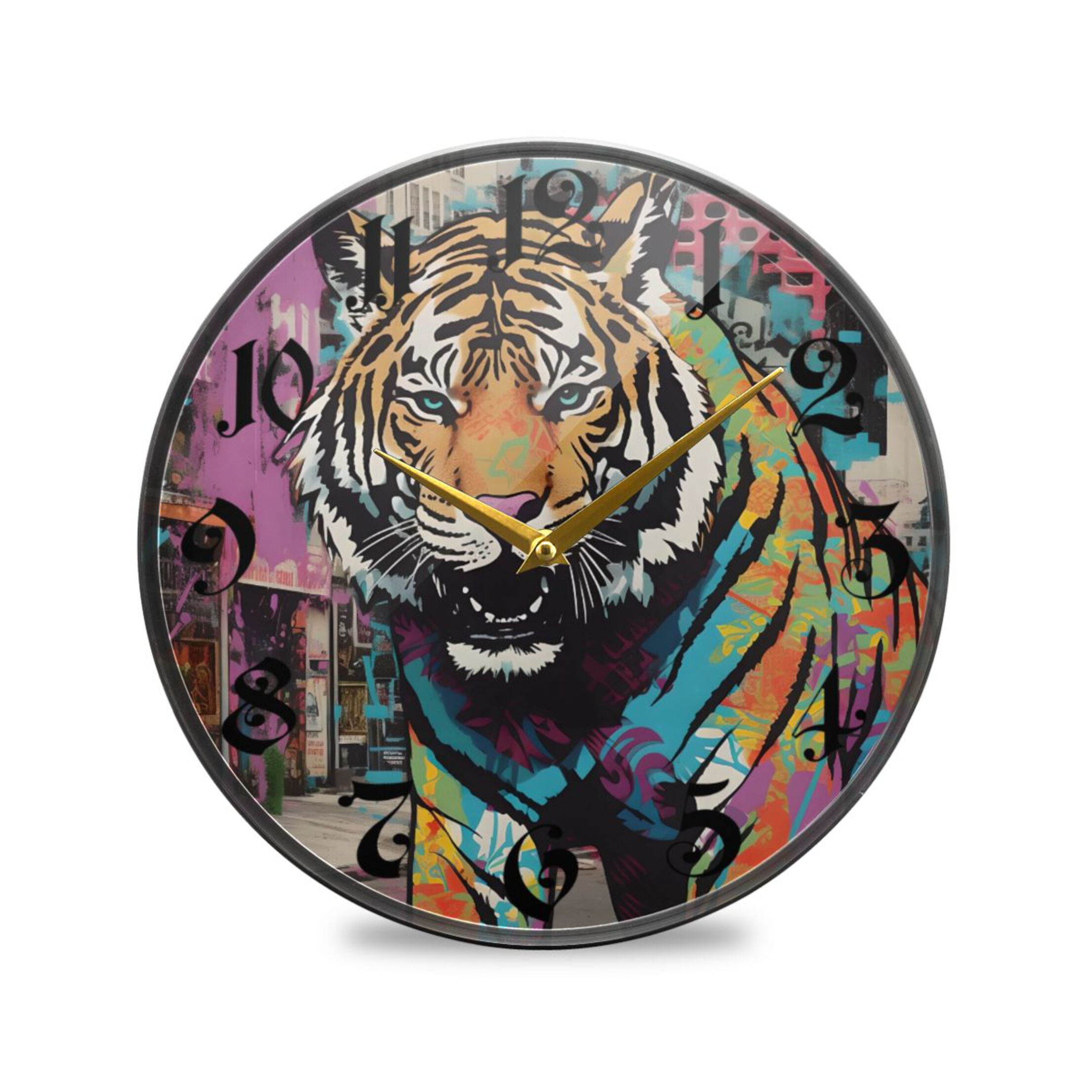 12" Round Silent Wall Clocks Tiger Abstract Acrylic Battery Operated ...