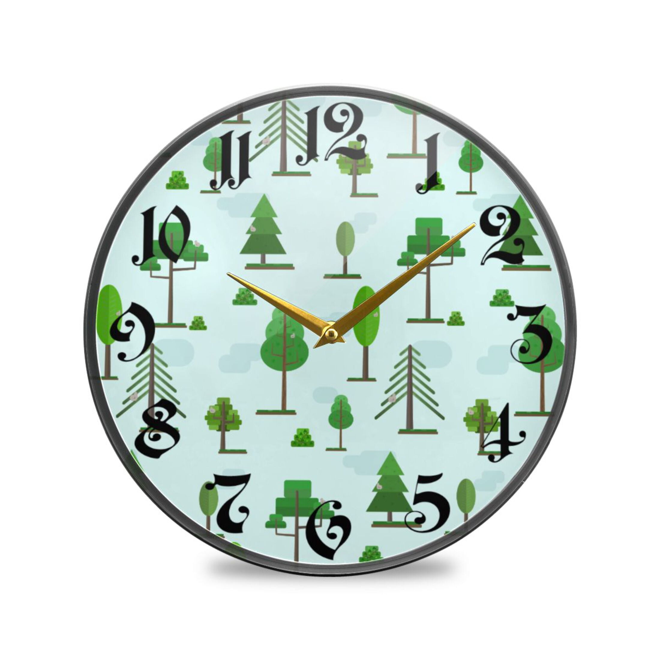 12" Round Silent Wall Clocks Trees Forest Acrylic Battery Operated ...