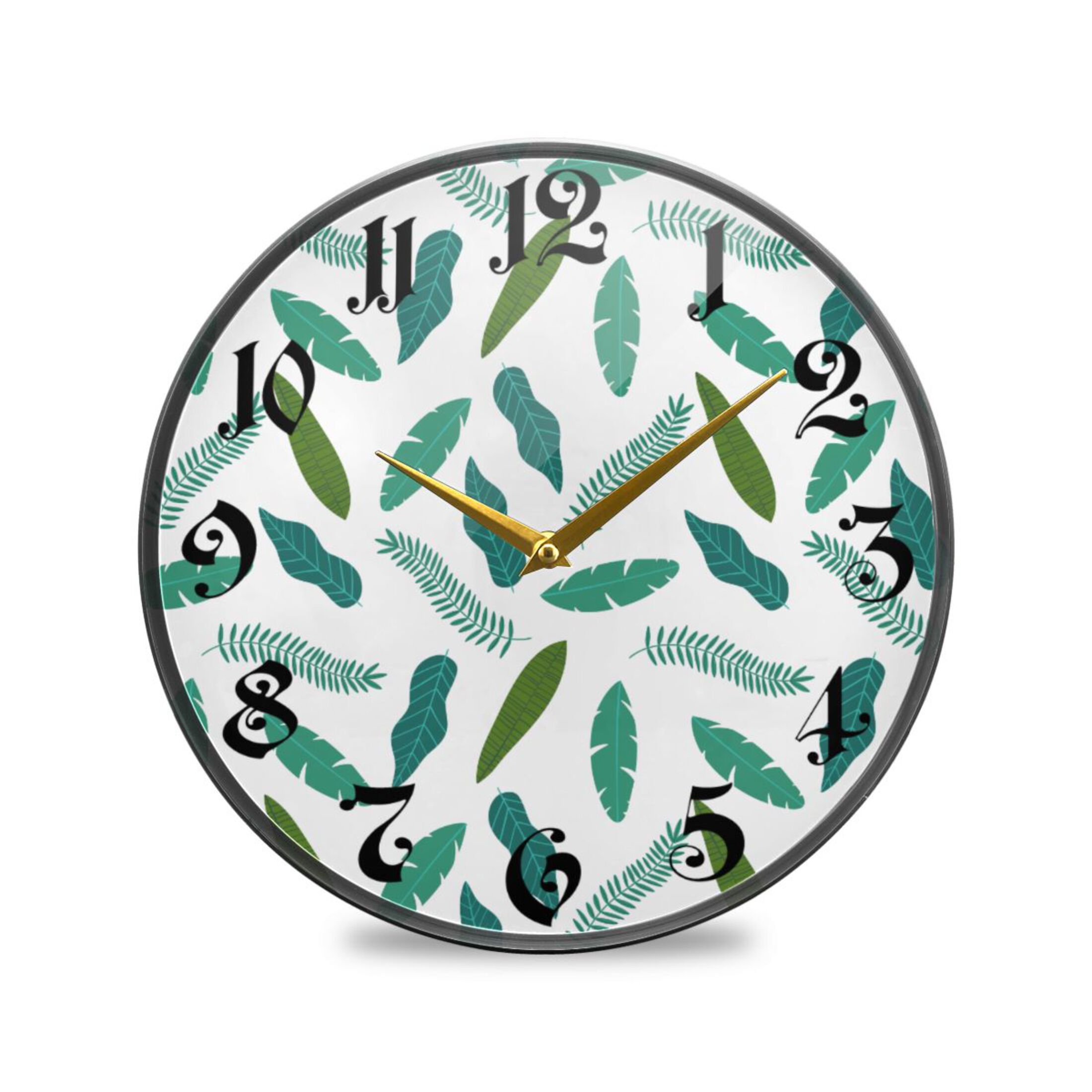 12" Round Silent Wall Clocks Tropical Leaves Elements Acrylic Battery ...
