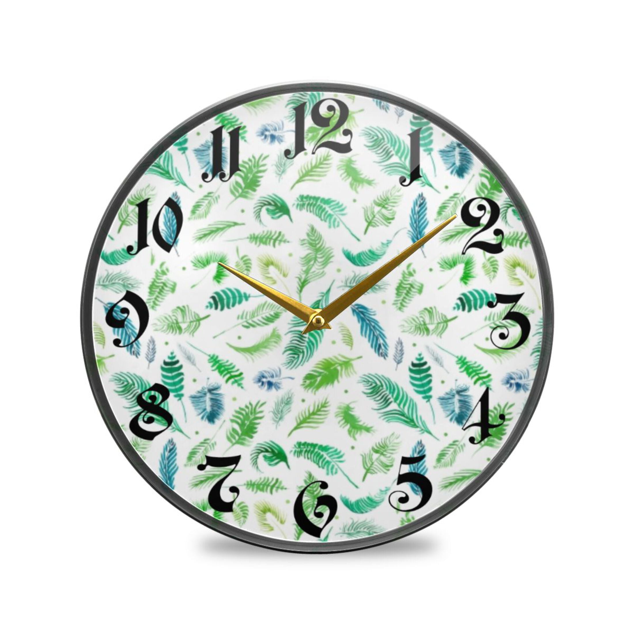 12" Round Silent Wall Clocks Tropical Palm Leaves Acrylic Battery ...