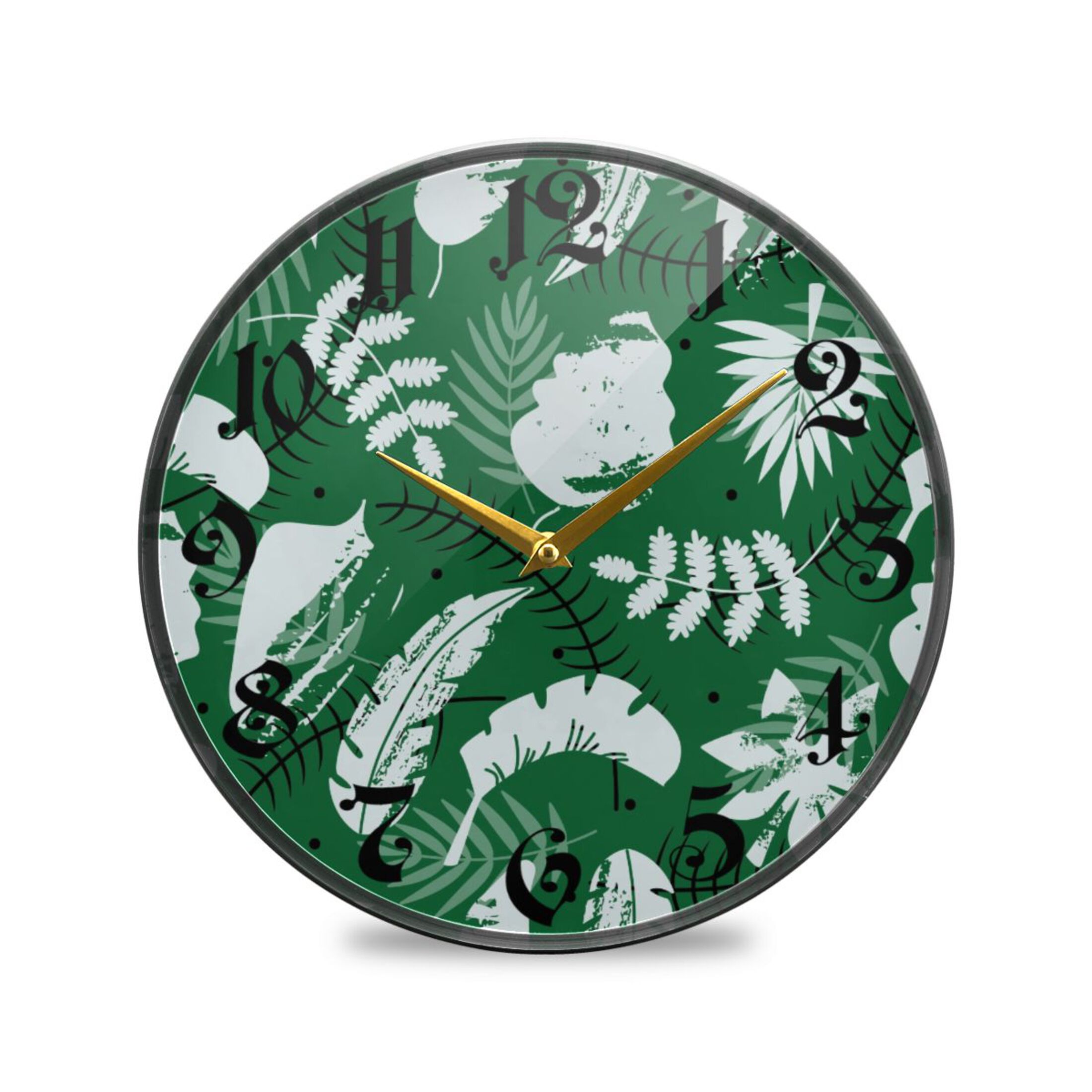 12" Round Silent Wall Clocks Tropical Summer Leaves Acrylic Battery Operated Clock Non-Ticking ...