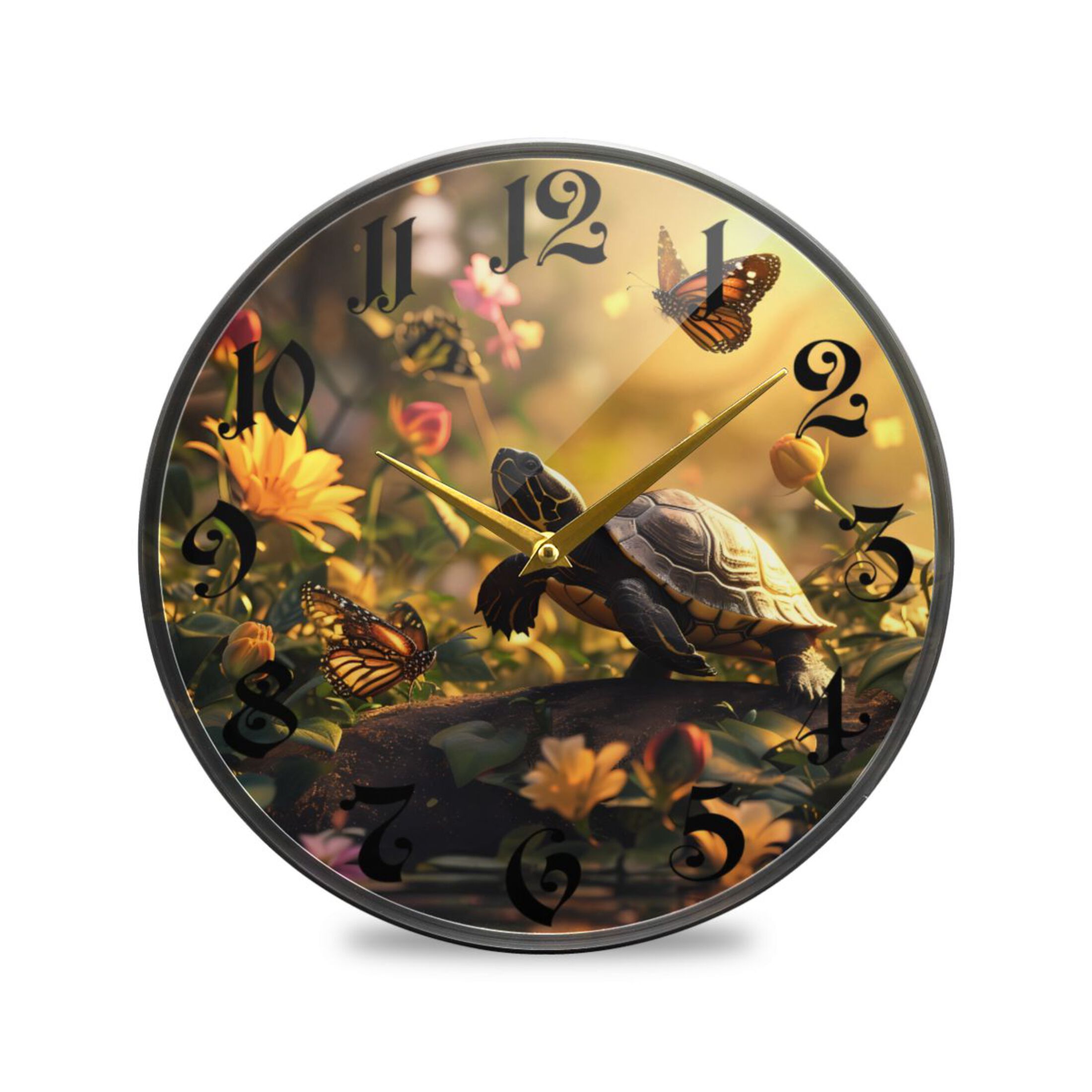 12" Round Silent Wall Clocks Turtle Butterfly Sunset Acrylic Battery ...