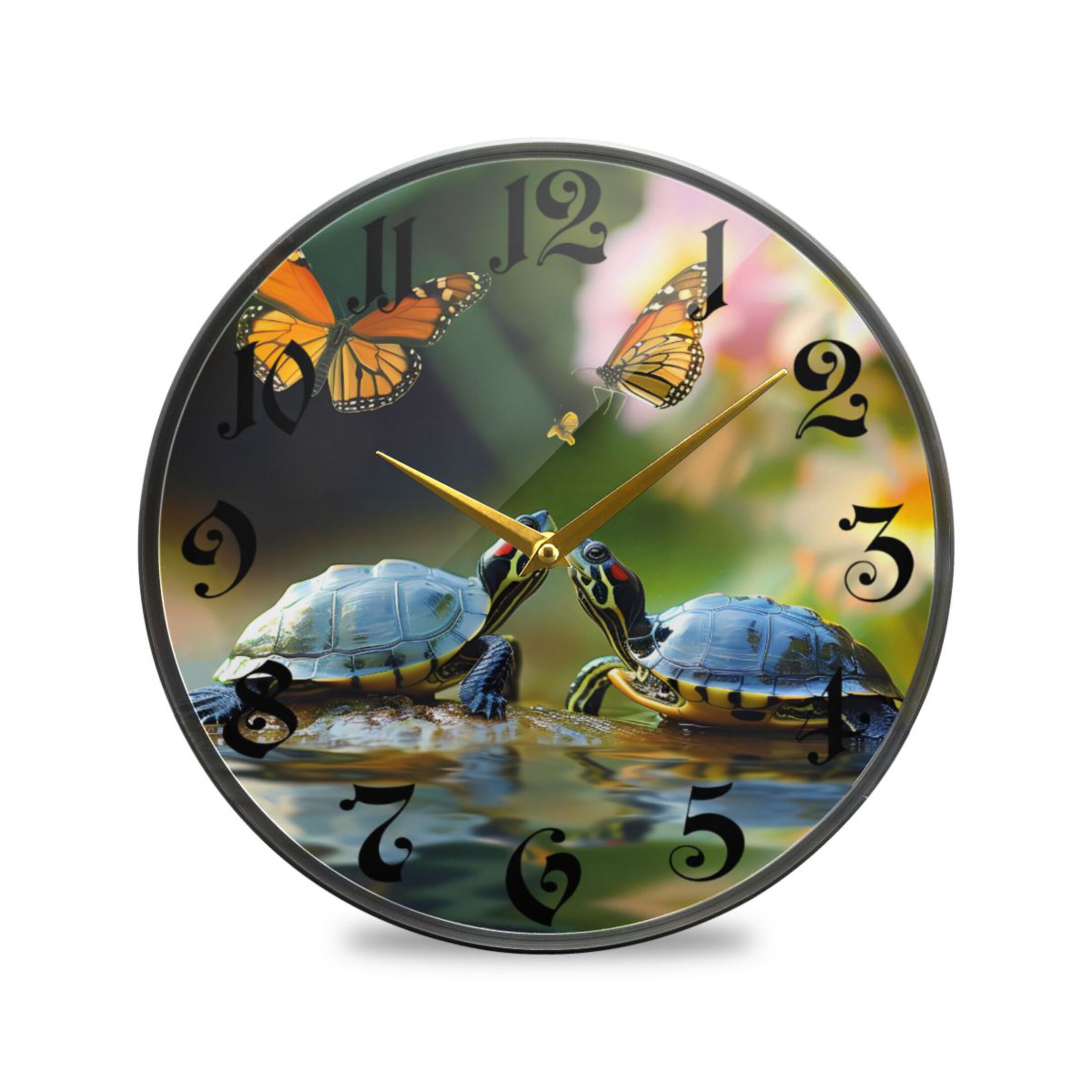 12" Round Silent Wall Clocks Turtles Butterfly Acrylic Battery Operated Clock Non-Ticking Clocks ...