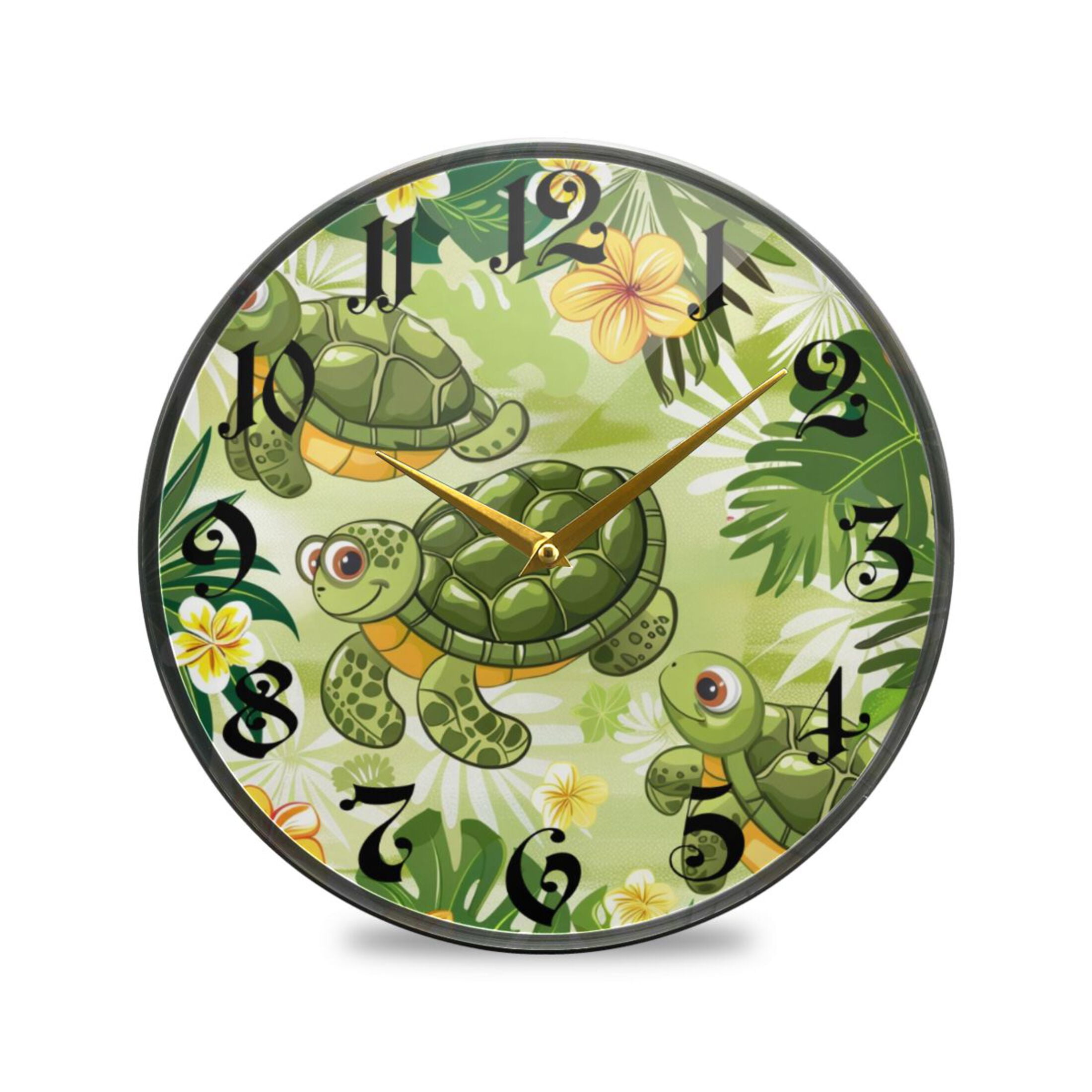 12" Round Silent Wall Clocks Turtles and Palm Leaves Acrylic Battery ...