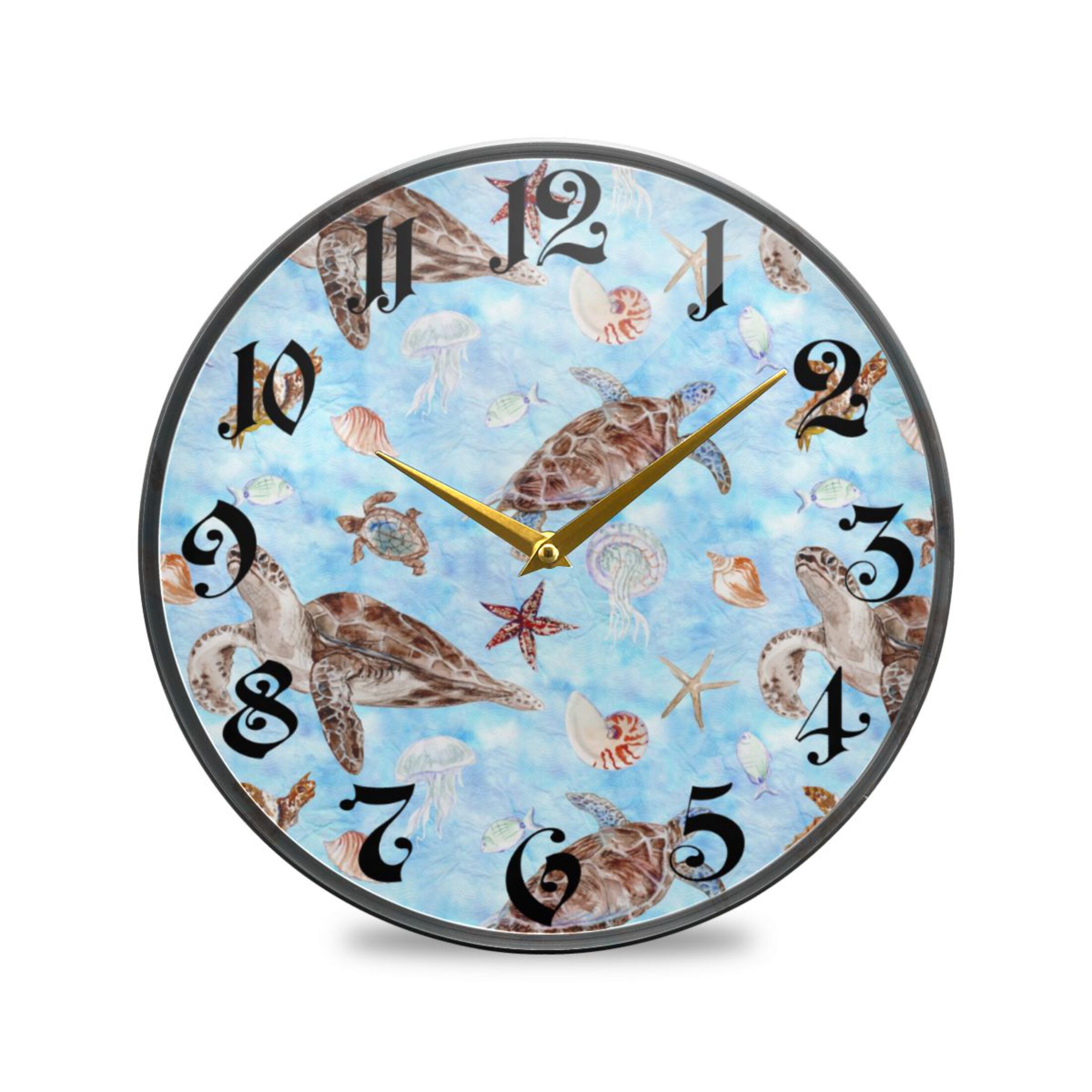 12" Round Silent Wall Clocks Turtles and Seashells Acrylic Battery Operated Clock Non-Ticking ...