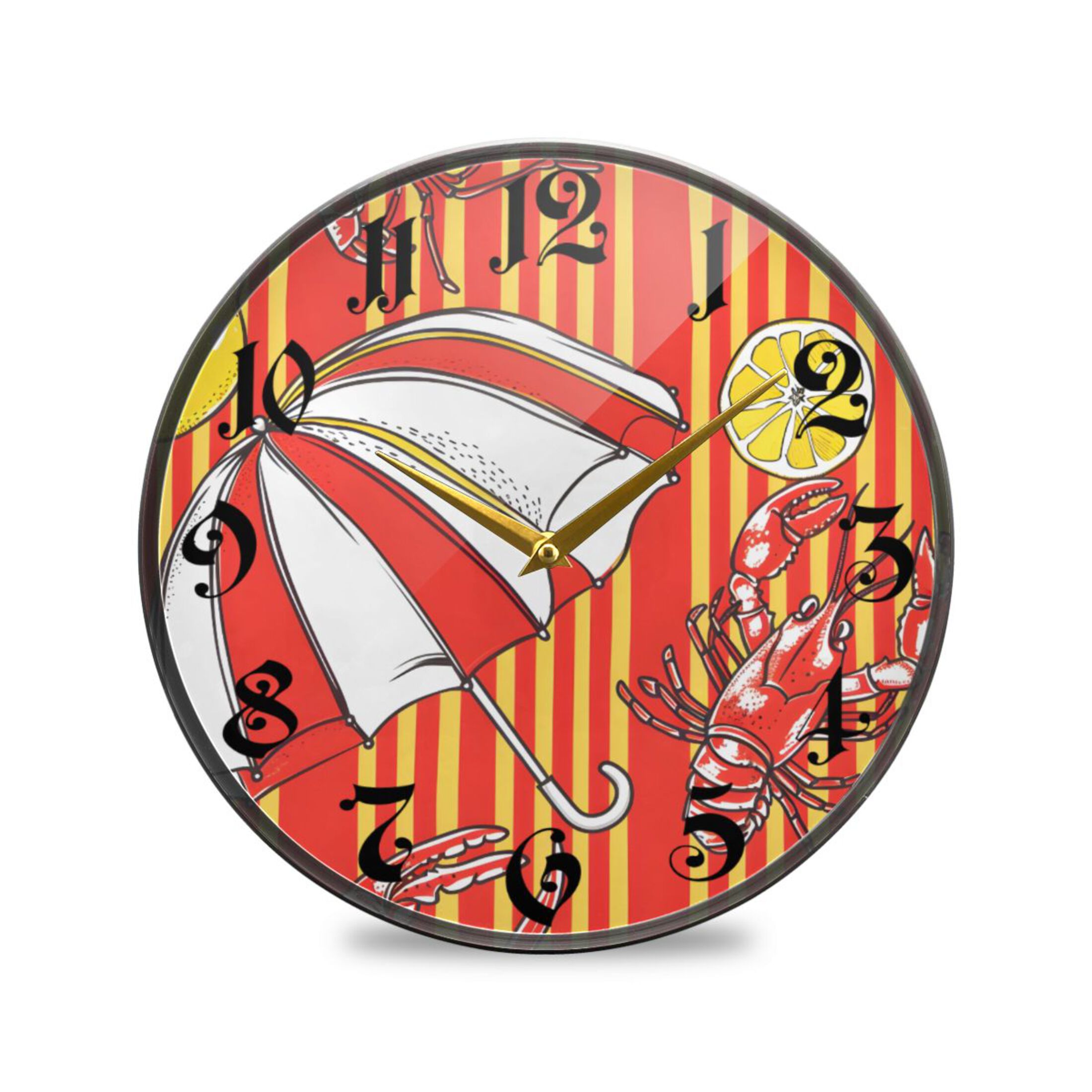 12" Round Silent Wall Clocks Umbrella and Lemon Acrylic Battery ...