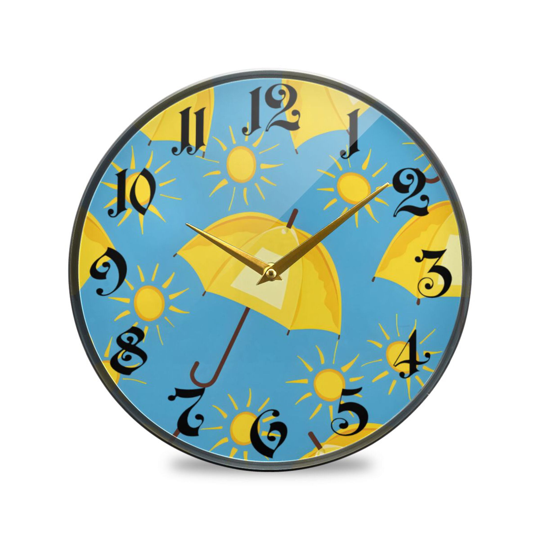 12" Round Silent Wall Clocks Umbrella and Sun Acrylic Battery Operated ...