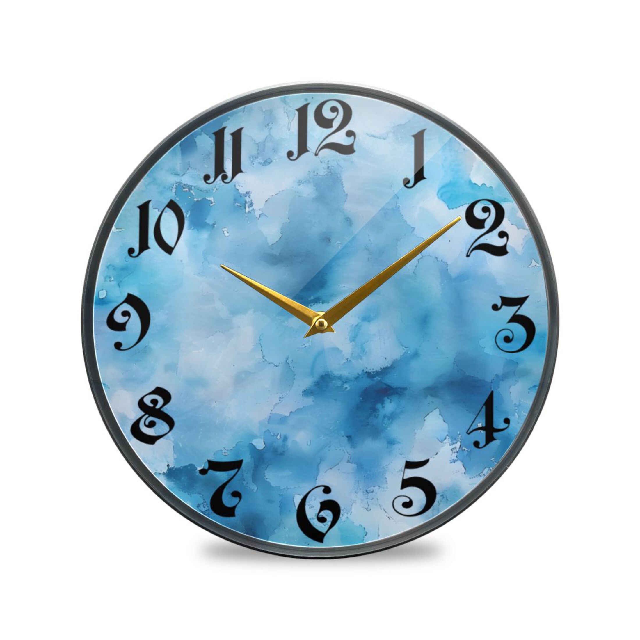 12" Round Silent Wall Clocks Watercolor Blue Acrylic Battery Operated ...