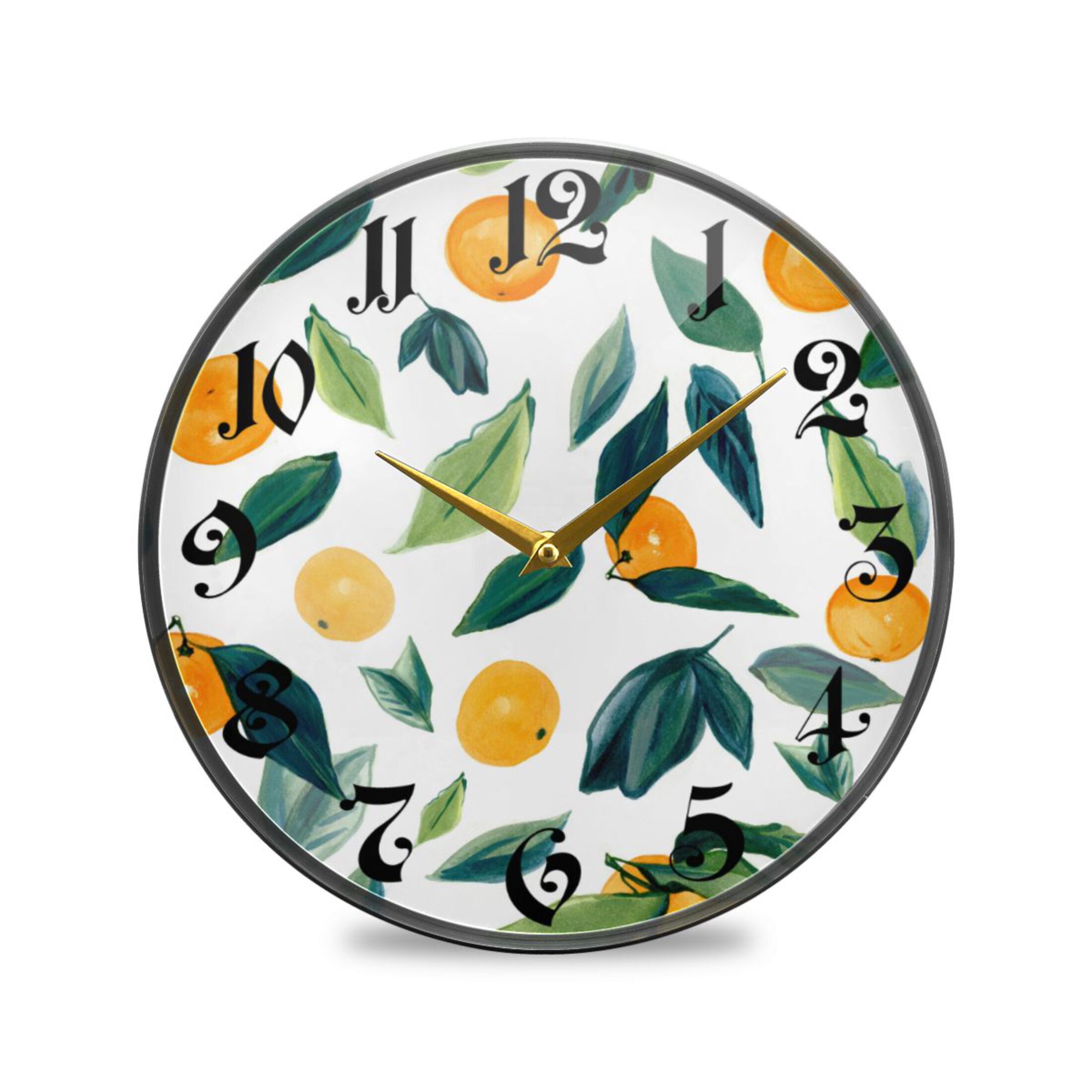 12" Round Silent Wall Clocks Watercolor Orange Leaves Acrylic Battery ...