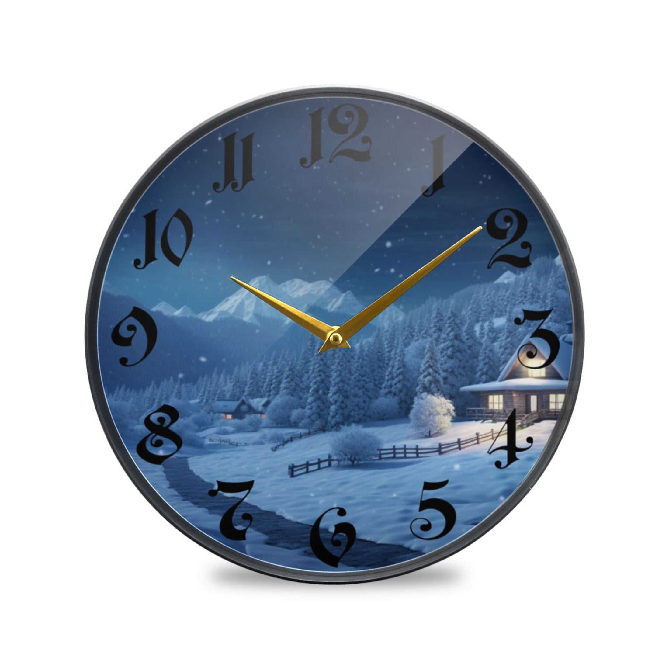 12" Round Silent Wall Clocks Winter Snow Acrylic Battery Operated Clock ...