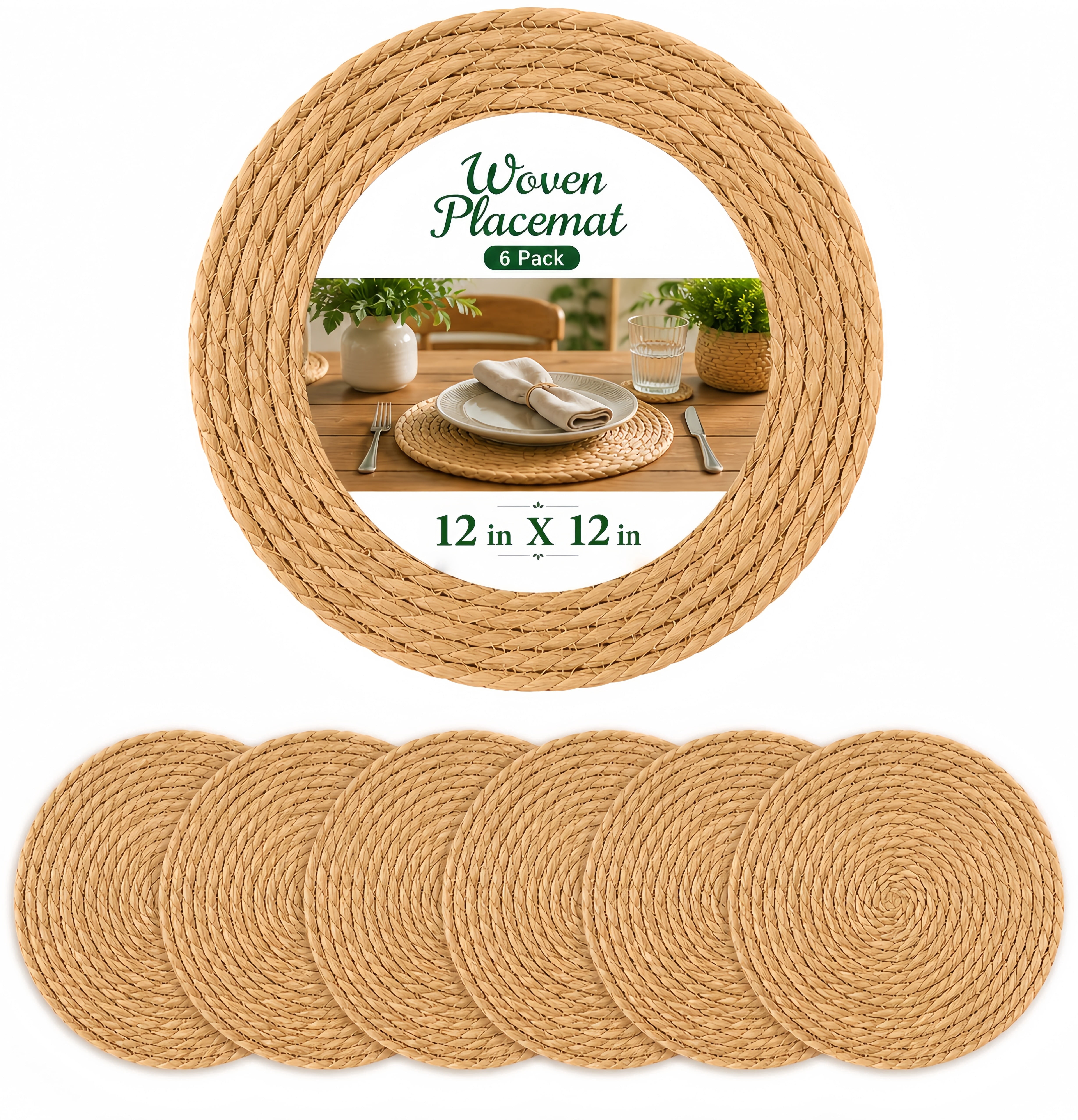 12 in Round Woven Placemats Set of 6, Boho Farmhouse Placemat for ...
