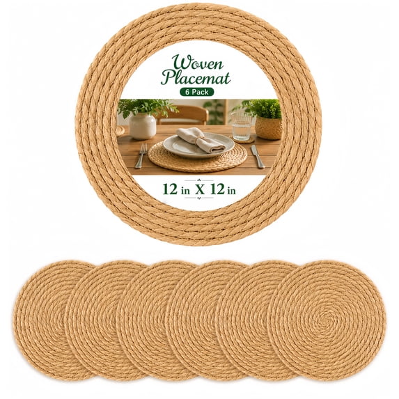 12 in Round Woven Placemats Set of 6, Boho Farmhouse Placemat for ...