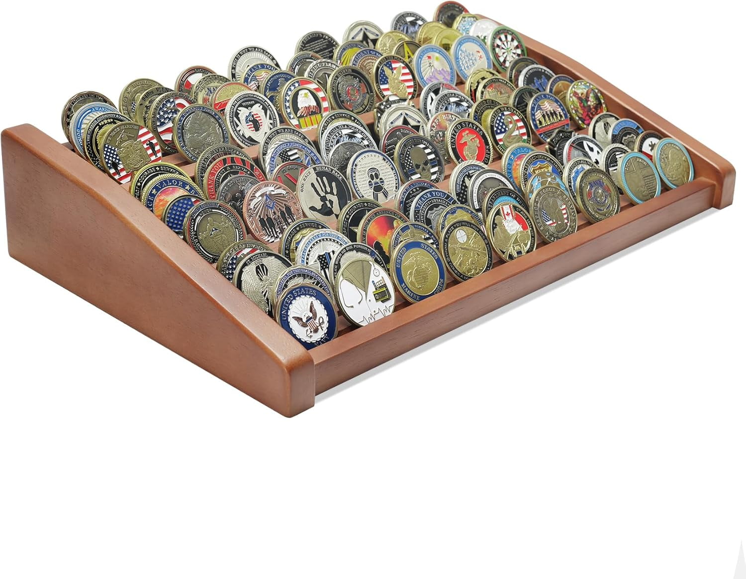 12 Rows Solid Wood Military Challenge Coin Display Stand for 90-100 ...
