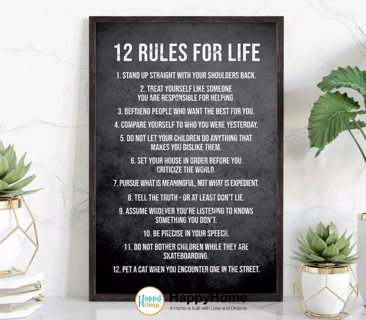 12 Rules Of Life Motivational Inspirational Quotes Wall Art Office ...