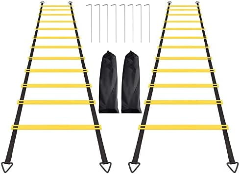 12 Rungs Agility Ladder Set, Training Ladder with Steel Stakes and ...