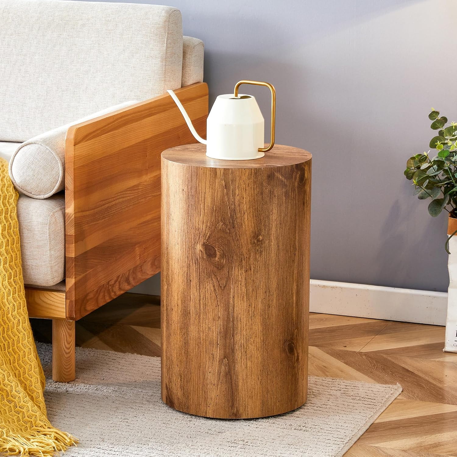 12'' Rustic Stump Side Table Brown Wood-Look End Table, Faux Wood ...