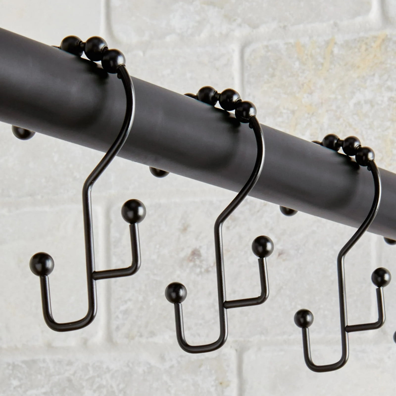 12 Rustproof Shower Hooks 2-Pack, Wenini Matte Black Double Shower ...